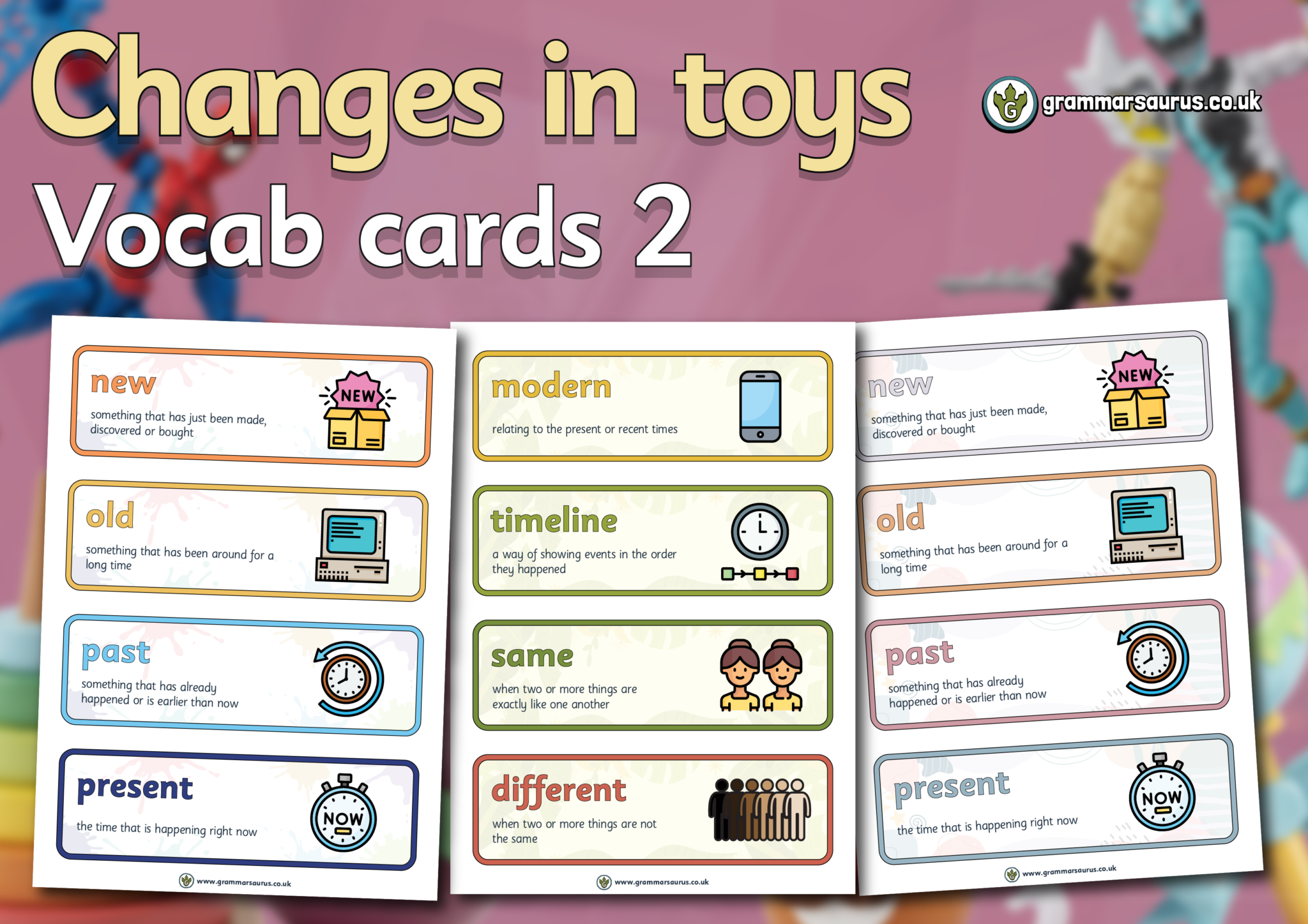 KS1 History - Changes in Toys - Vocab cards 2 - Grammarsaurus