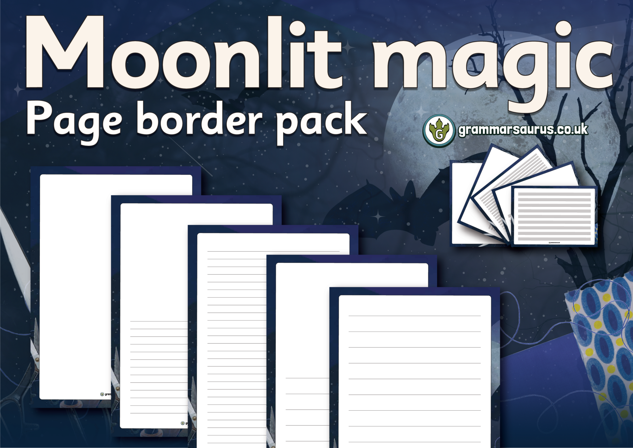 Year 5 - Moonlit magic - Page border pack - Grammarsaurus