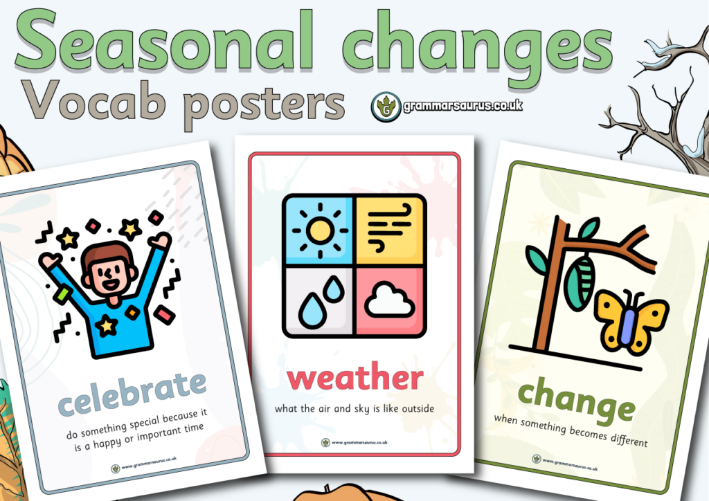 Year 1 Science - Seasonal Changes - Vocab posters 2 - Grammarsaurus