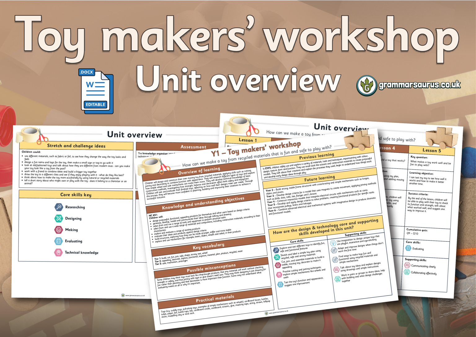 Year 1 - Toy makers' workshop - Unit overview - Grammarsaurus