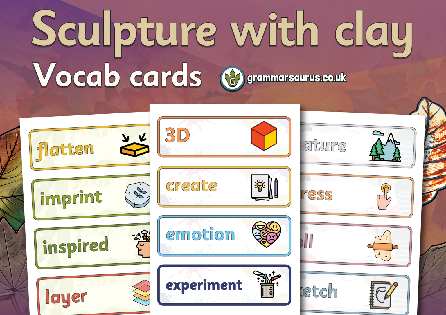 Year 1 Art – Sculpture with clay – Vocab cards - Grammarsaurus