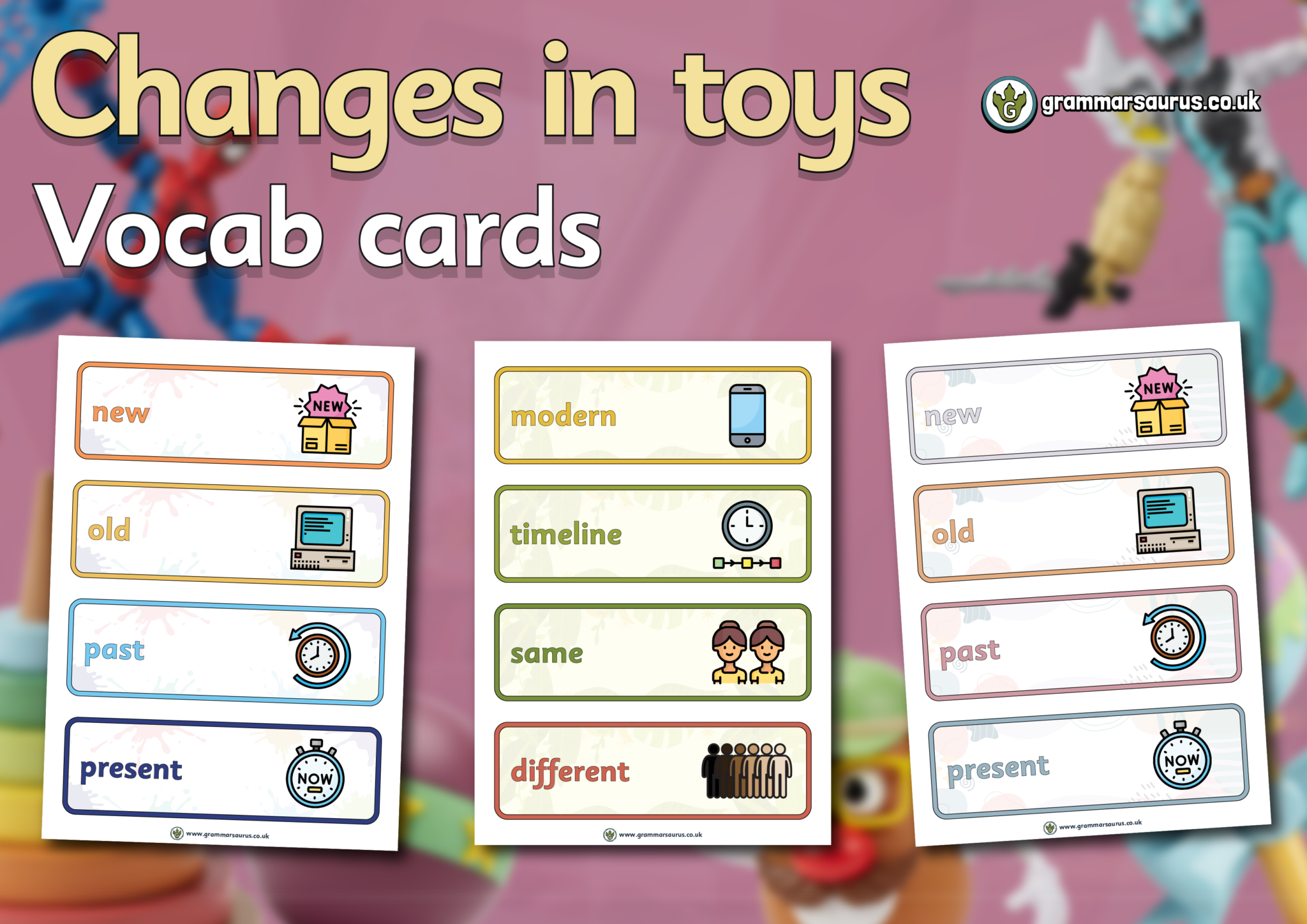 KS1 History - Changes in Toys - Vocab cards - Grammarsaurus