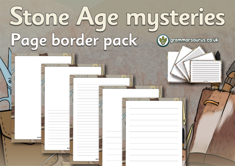 Year 3 - Textiles - Stone Age mysteries - Page border pack - Grammarsaurus
