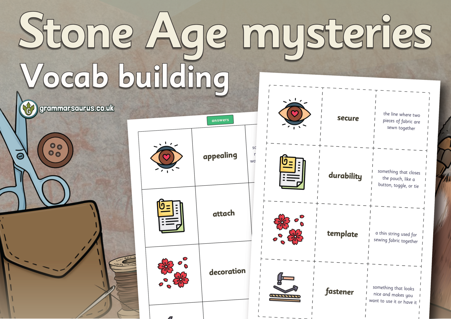 Year 3 - Textiles - Stone Age mysteries - Vocab building - Grammarsaurus