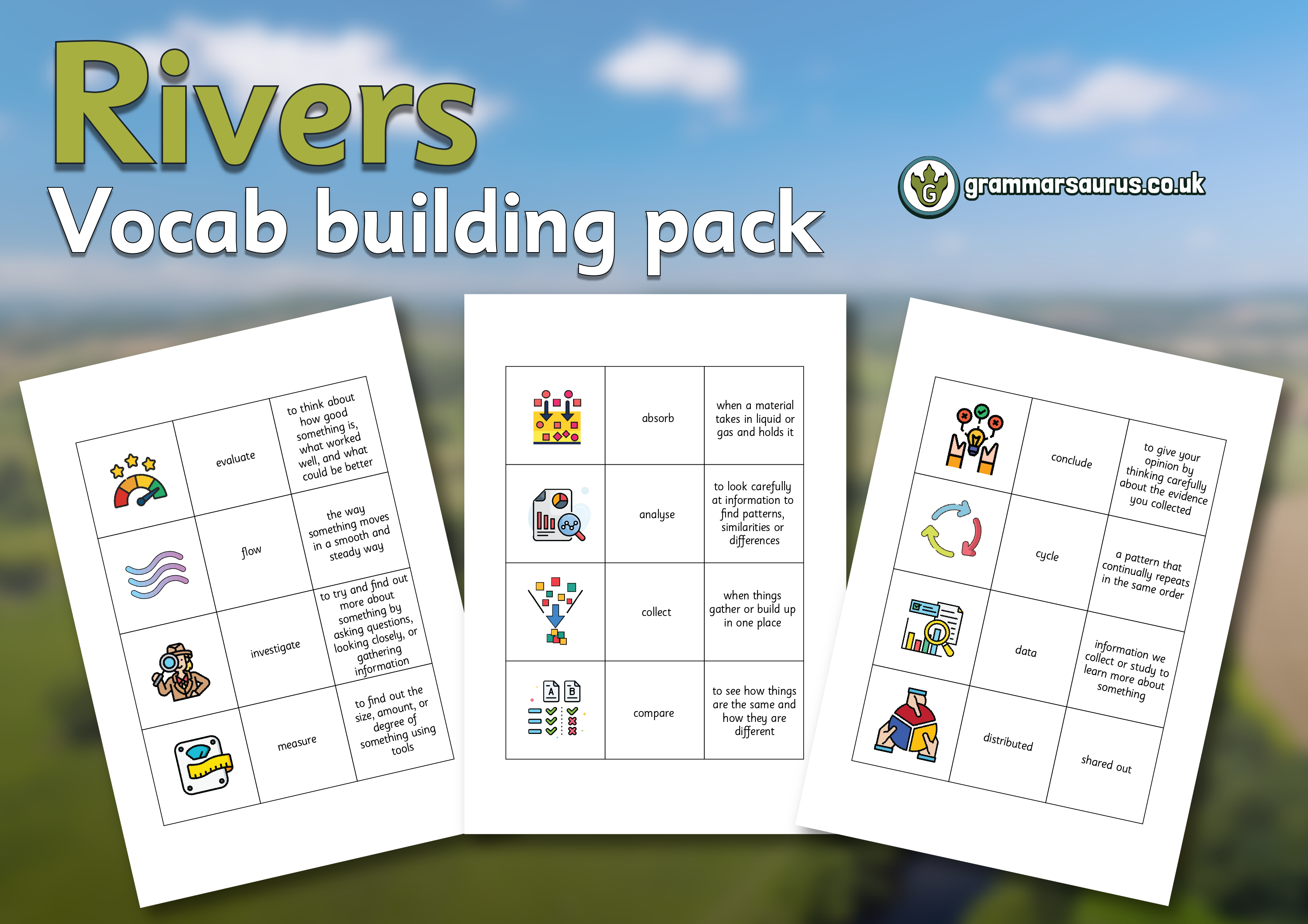 Year 5 Geography – Rivers – Vocab building pack - Grammarsaurus