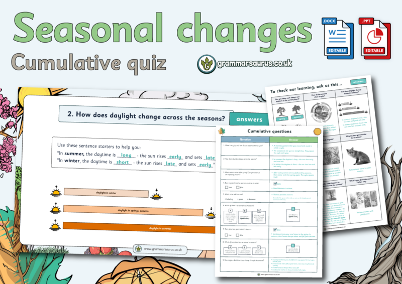 Year 2 Science - Seasonal Changes - Cumulative quiz - Grammarsaurus