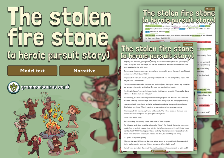 Year 3 Model Text - Narrative - The stolen fire stone (a heroic pursuit ...
