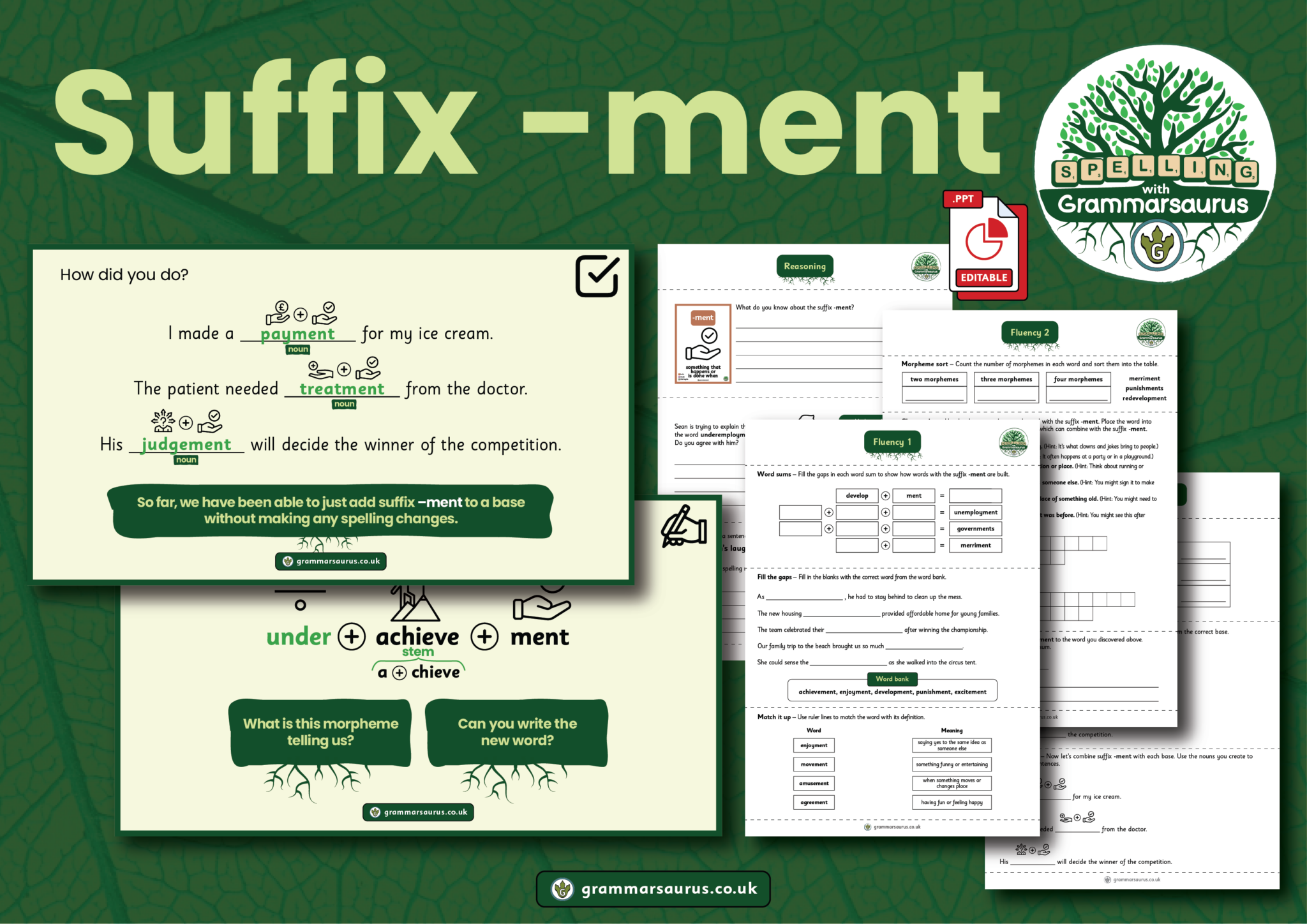 Y2 Objective 20 (Suffix -ment) - Grammarsaurus