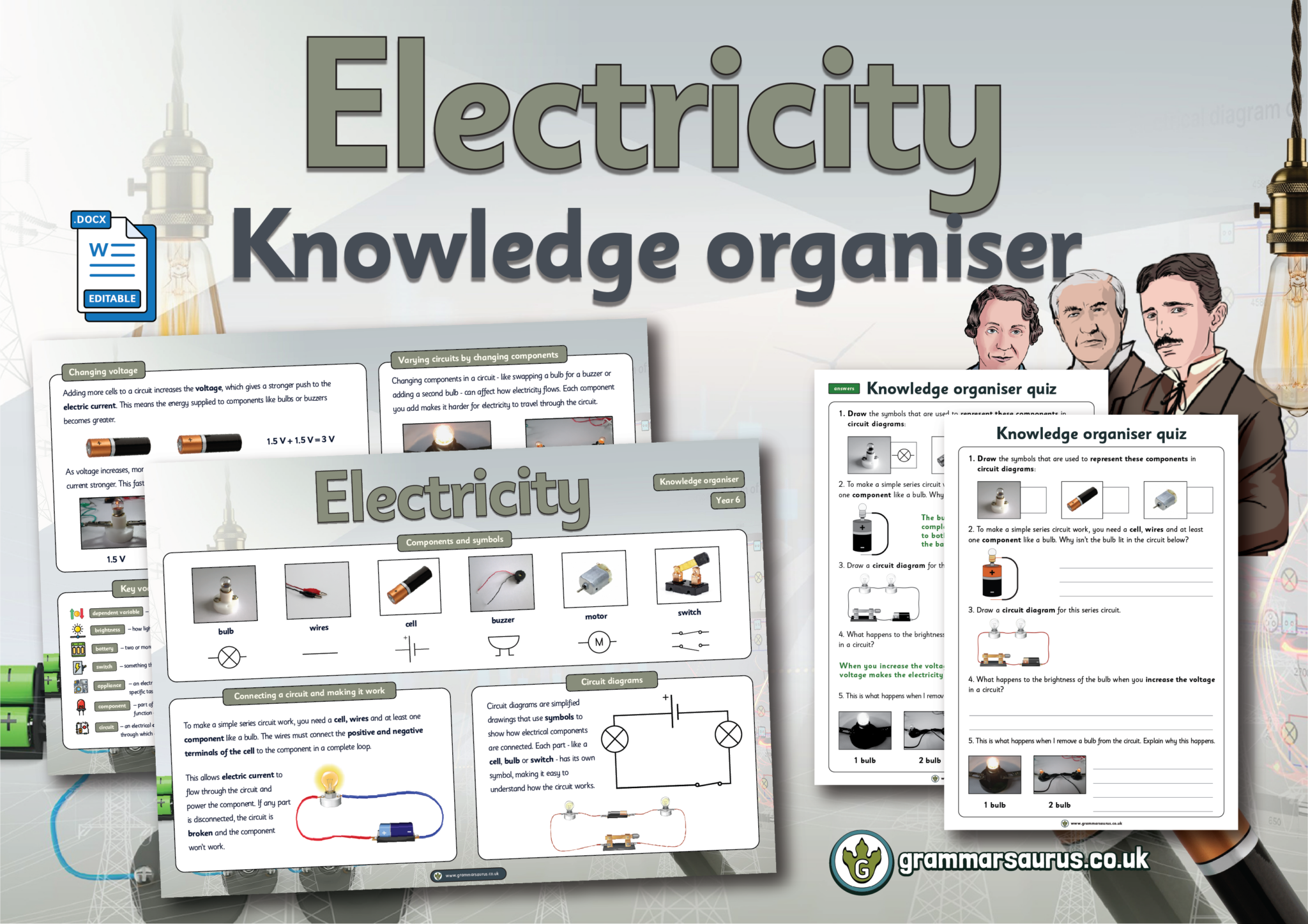 Year 6 Science - Electricity - Knowledge organiser - Grammarsaurus