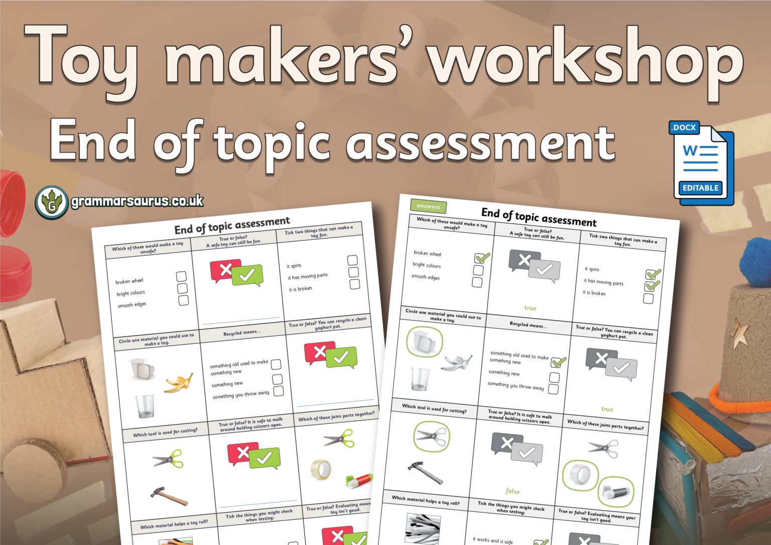 Year 1 - Toy makers' workshop - End of topic assessment - Grammarsaurus