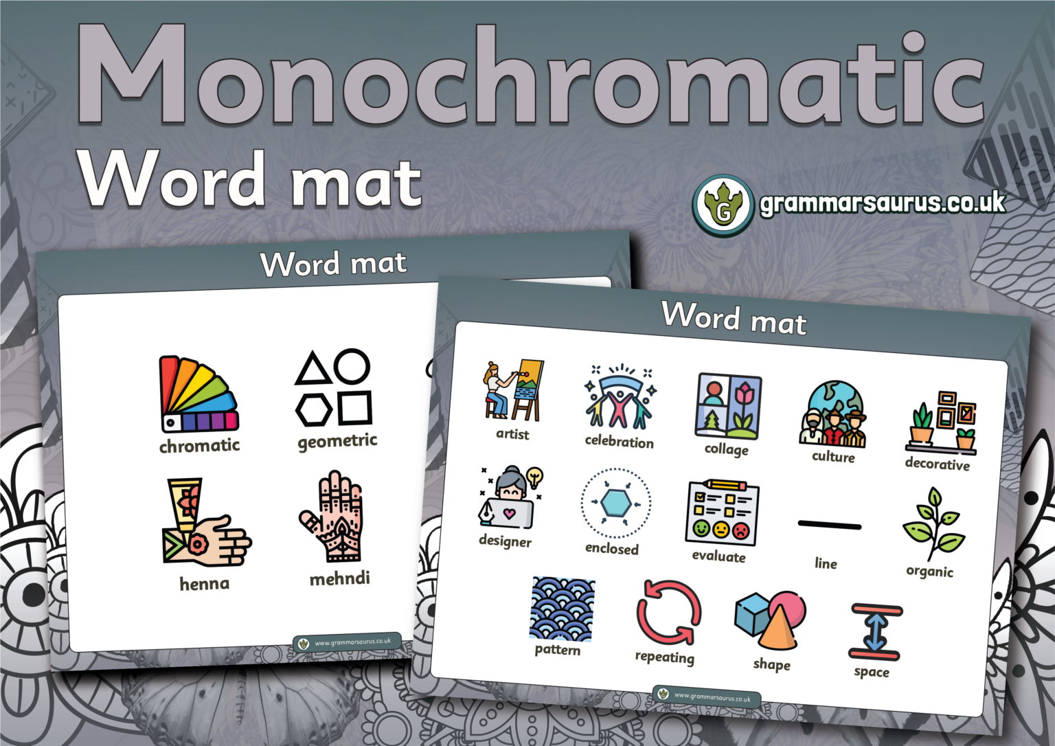 Year 2 Art – Monochromatic – Word mat - Grammarsaurus
