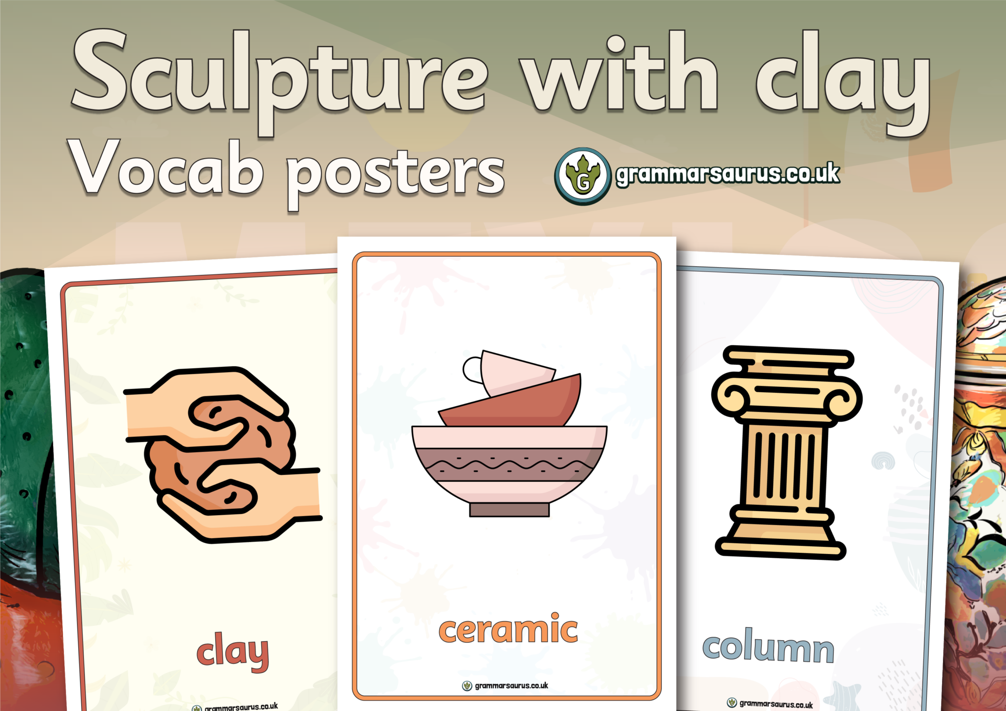Year 3 Art - Sculpture - Vocab posters - Grammarsaurus