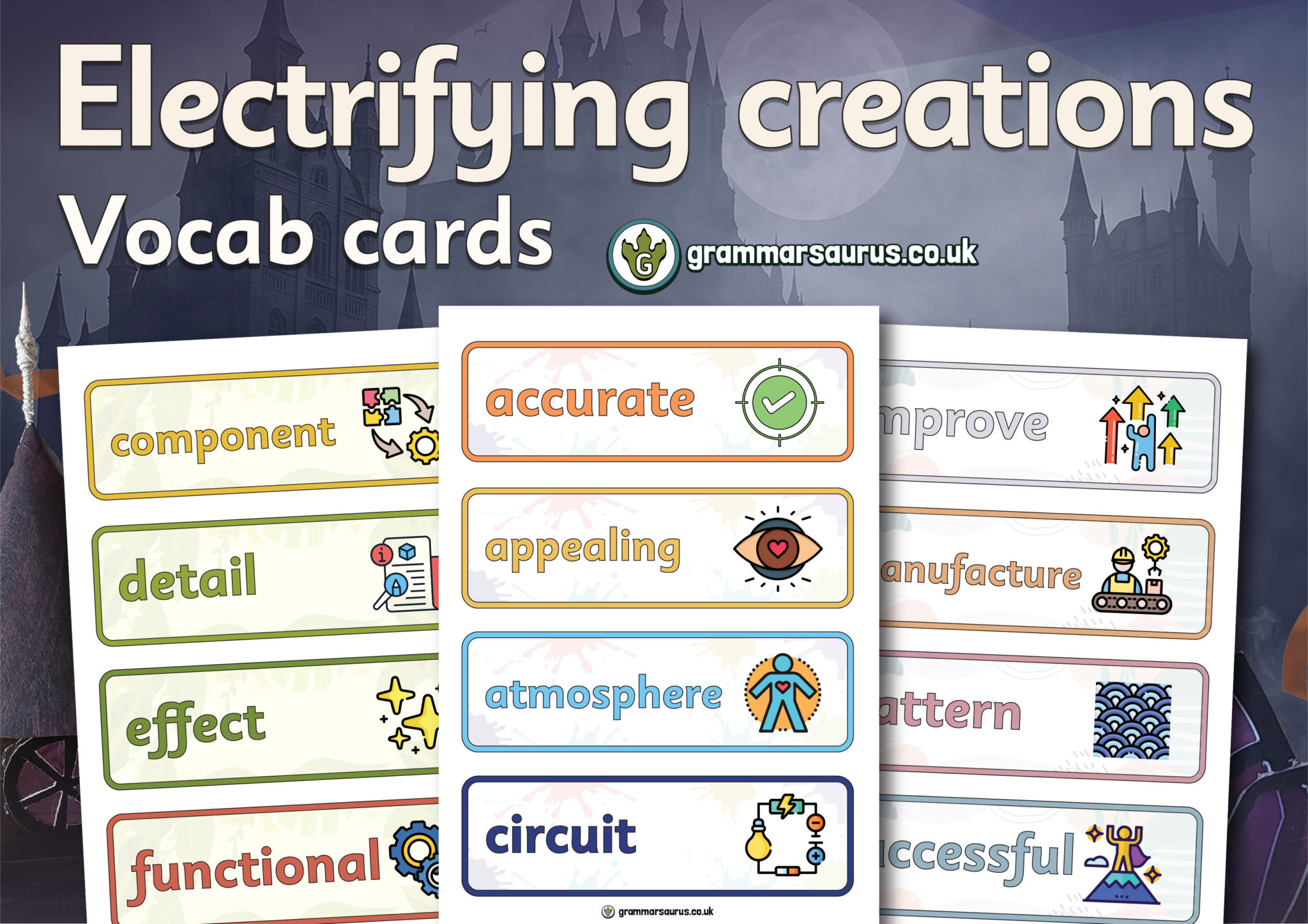 Year 6 – Electrifying creations – Vocab cards - Grammarsaurus