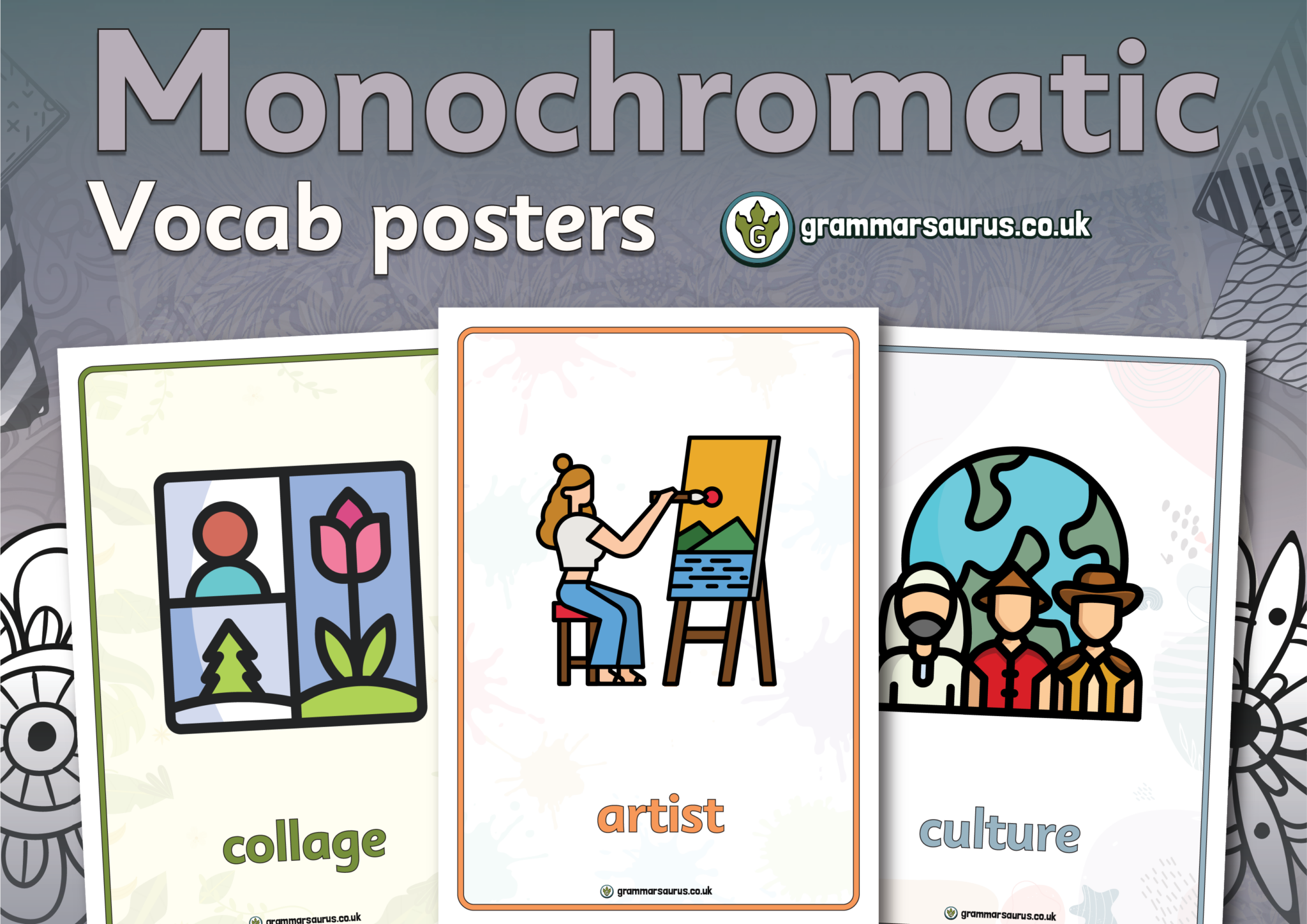 Year 2 Art – Monochromatic – Vocab posters - Grammarsaurus