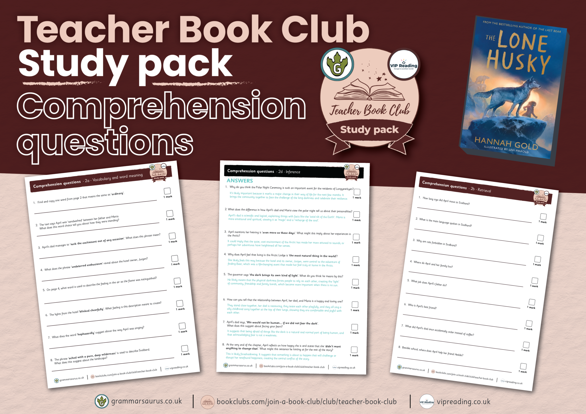 Teacher Book Club - The Lone Husky - Hannah Gold - Comprehension ...