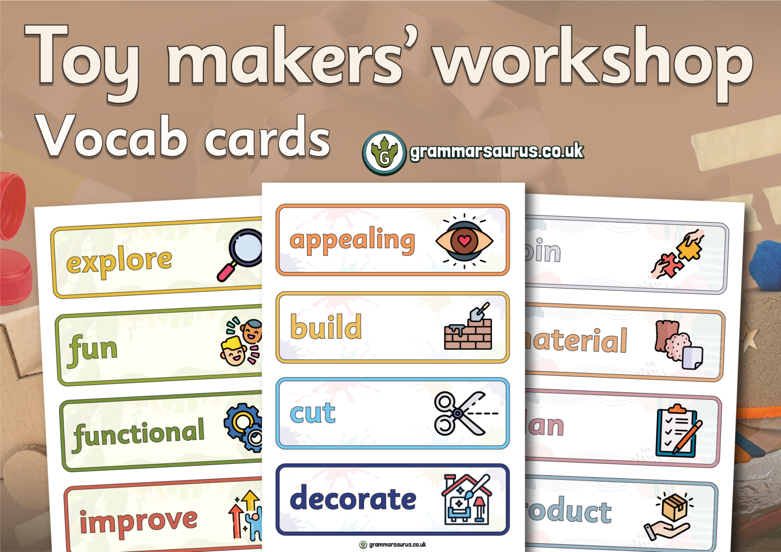 Year 1 - Toy makers' workshop - Vocab cards - Grammarsaurus