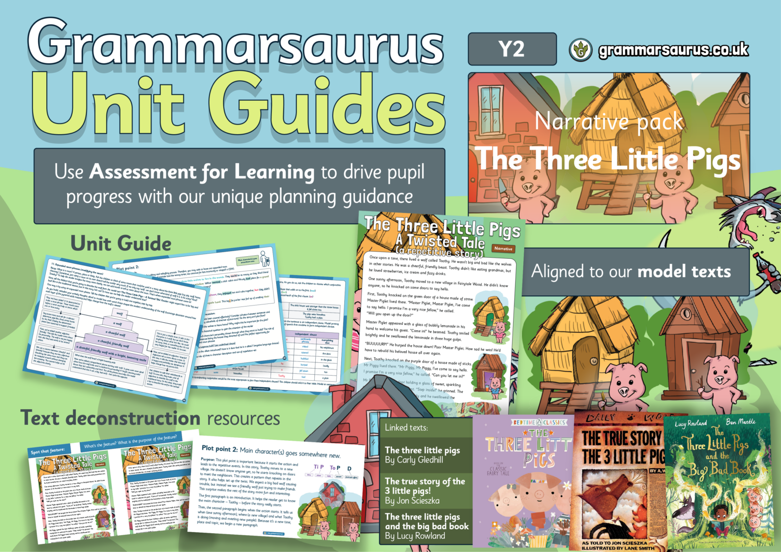 Year 2 Unit guide - Narrative Pack - The Three Little Pigs - Grammarsaurus