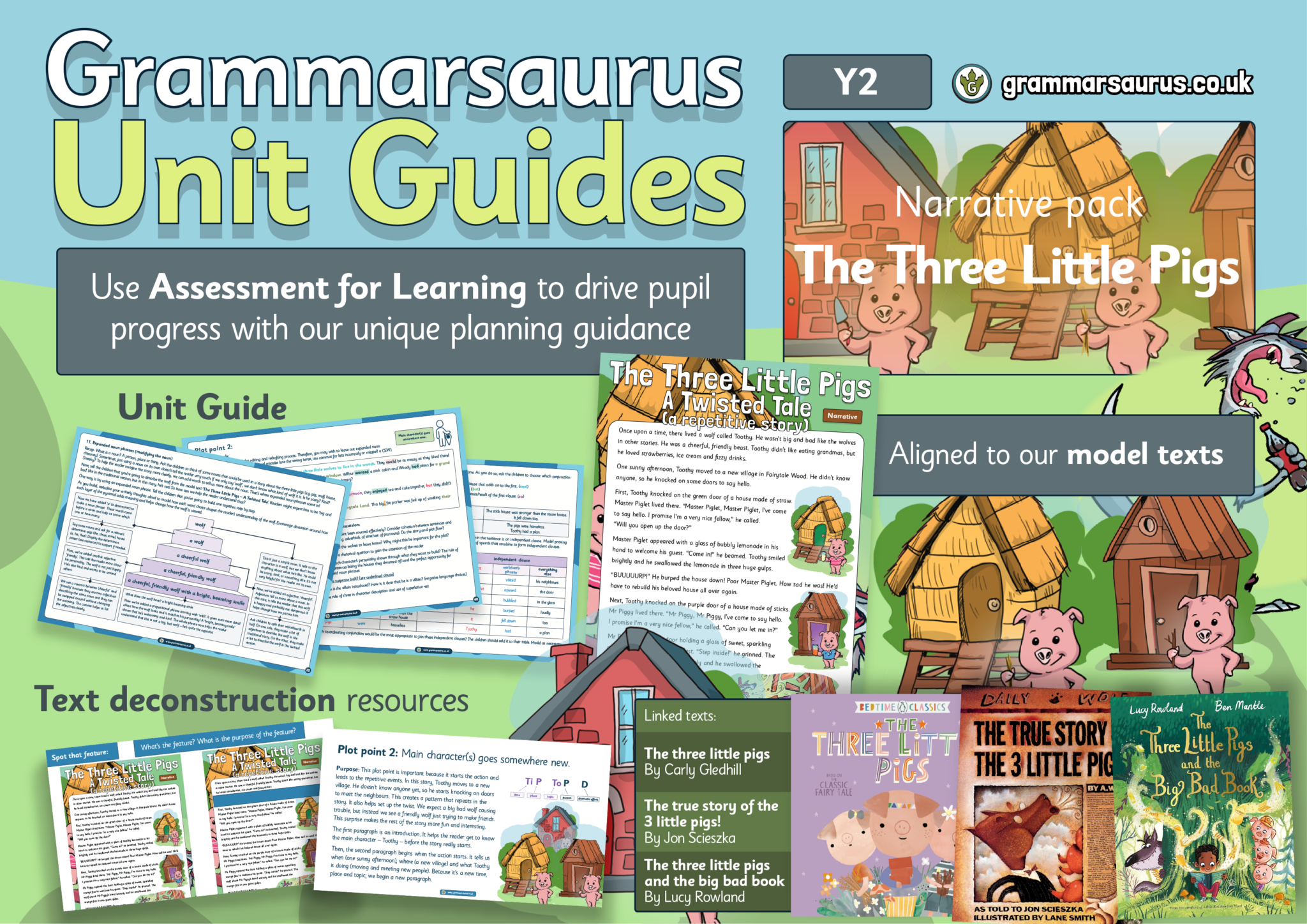 Year 2 Unit guide - Narrative Pack - The Three Little Pigs - Grammarsaurus