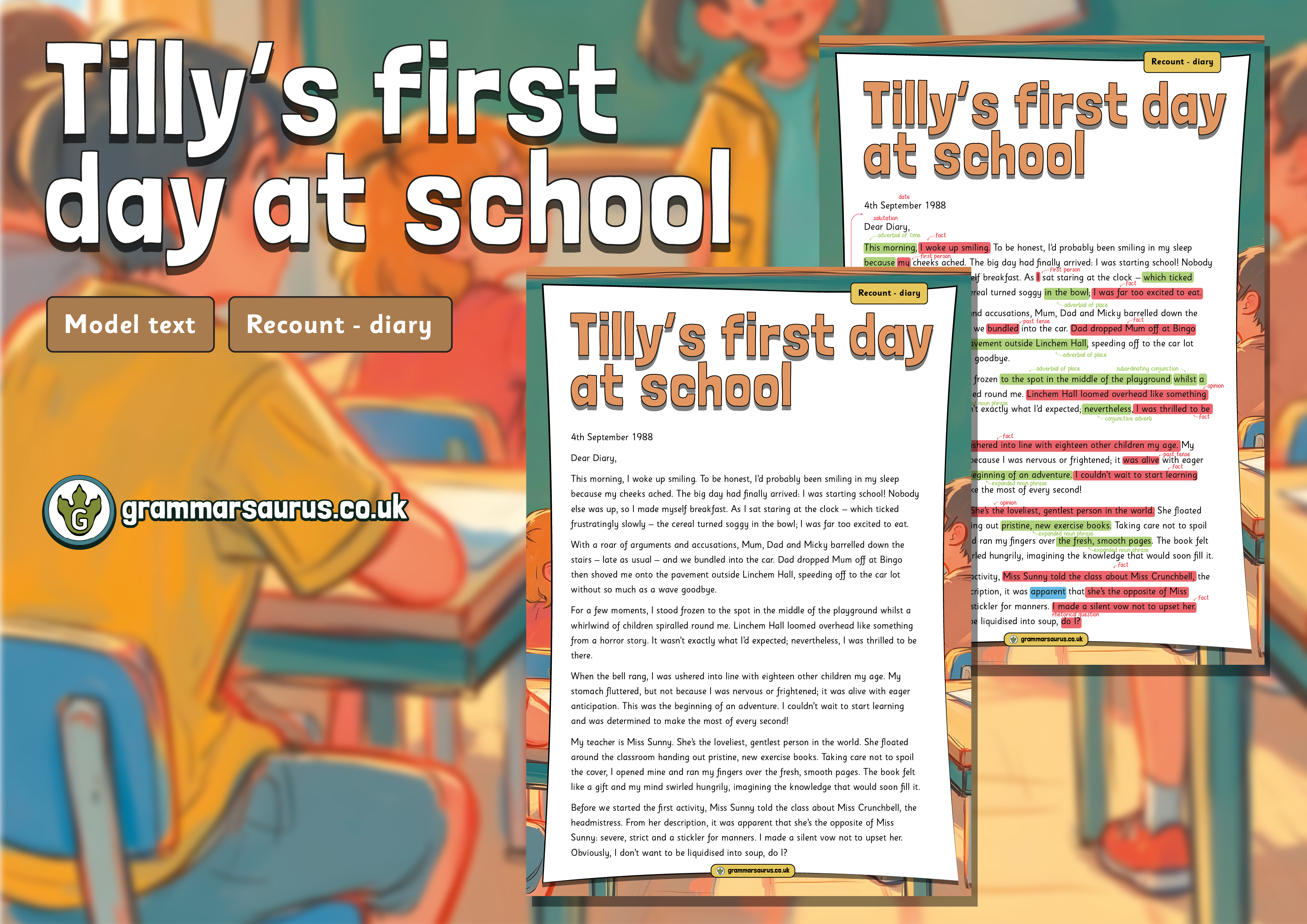 Year 5 Model Text – Diary entry – Tilly's first day at school - Grammarsaurus