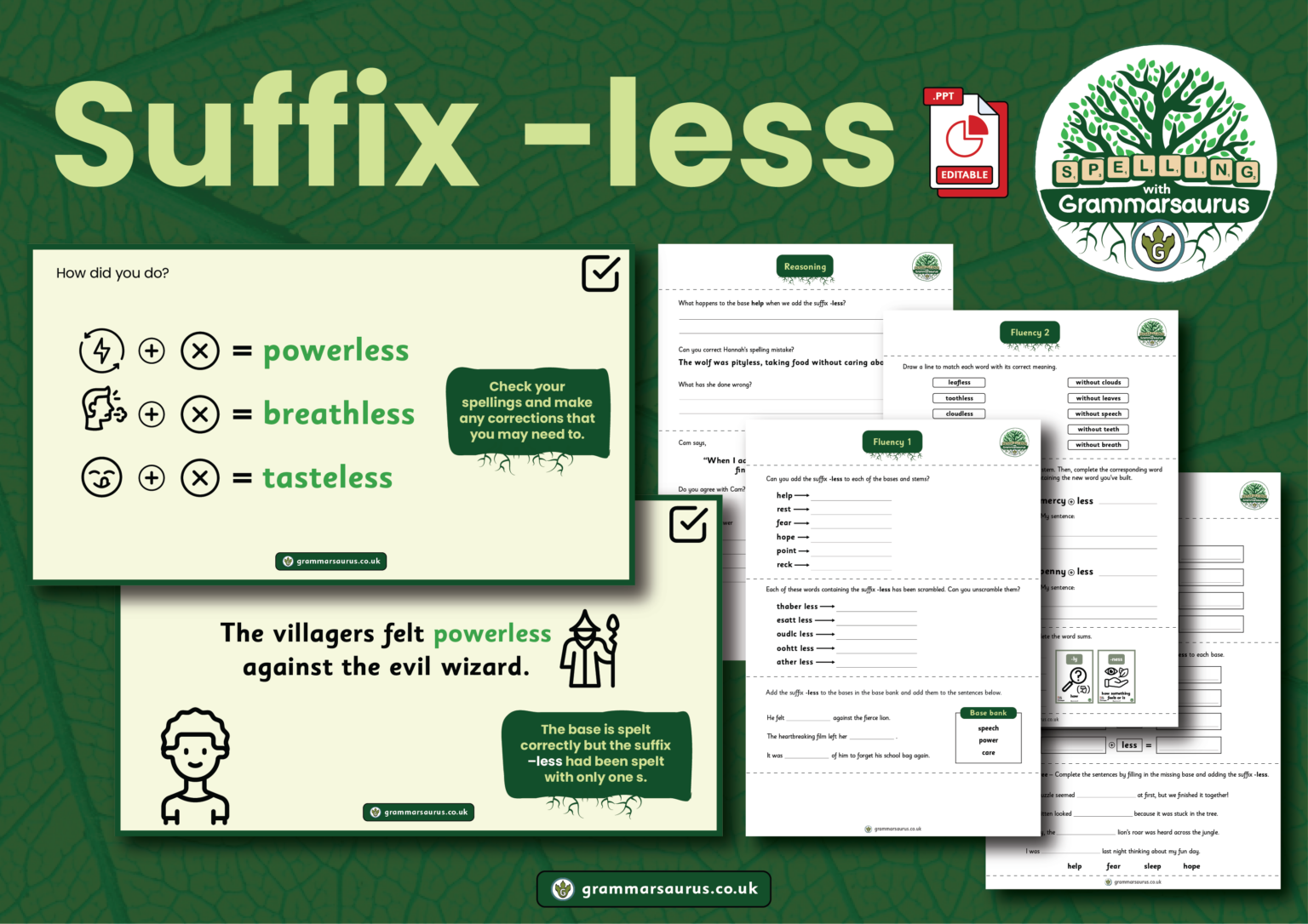 Y2 Objective 14 (Suffix -less) - Grammarsaurus