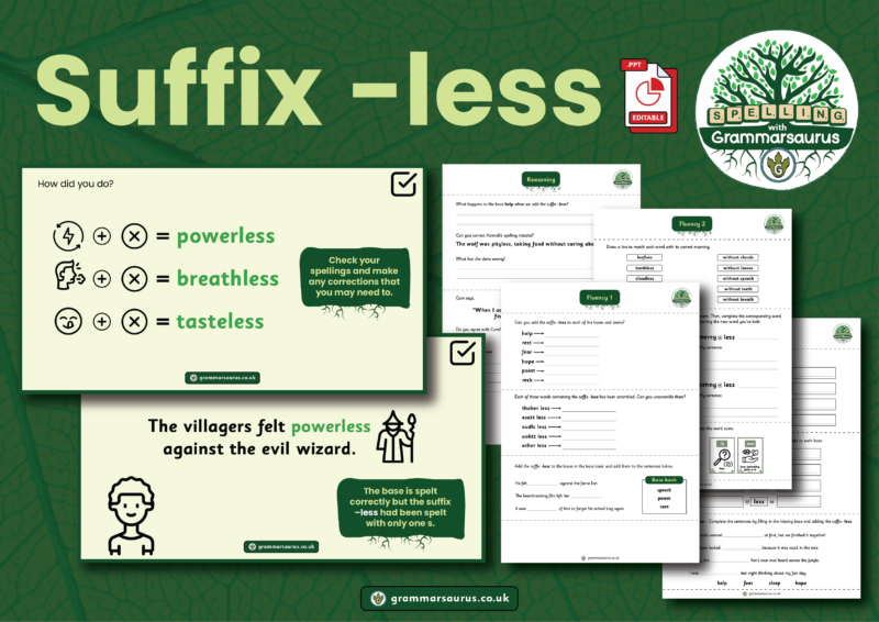 Y2 Objective 14 (Suffix -less) - Grammarsaurus