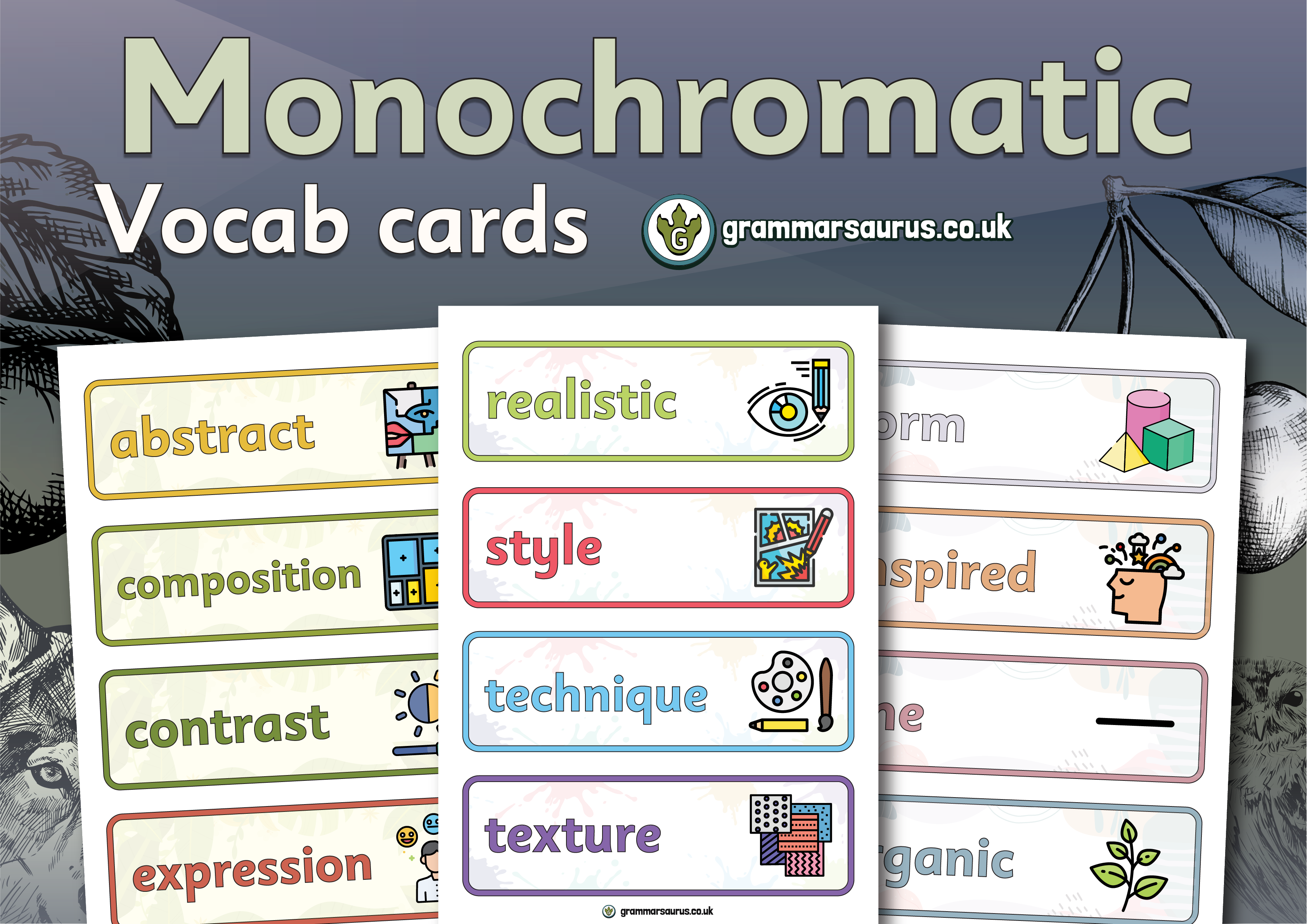 Year 5 Art – Monochromatic – Vocab cards - Grammarsaurus
