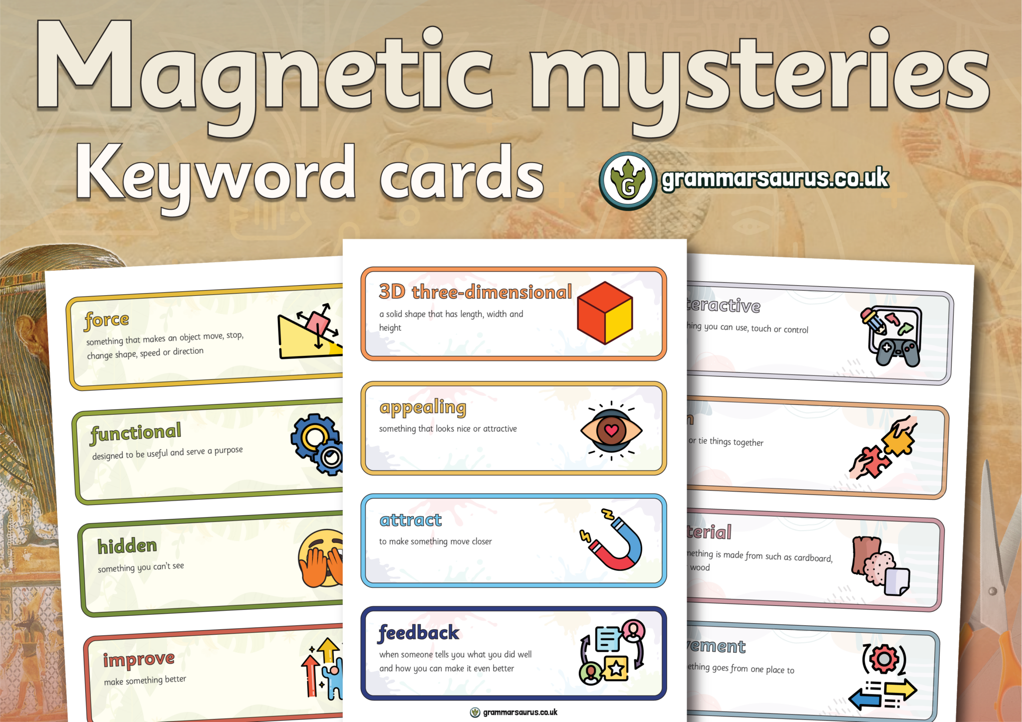 Year 3 - Magnetic mysteries - Keyword cards - Grammarsaurus