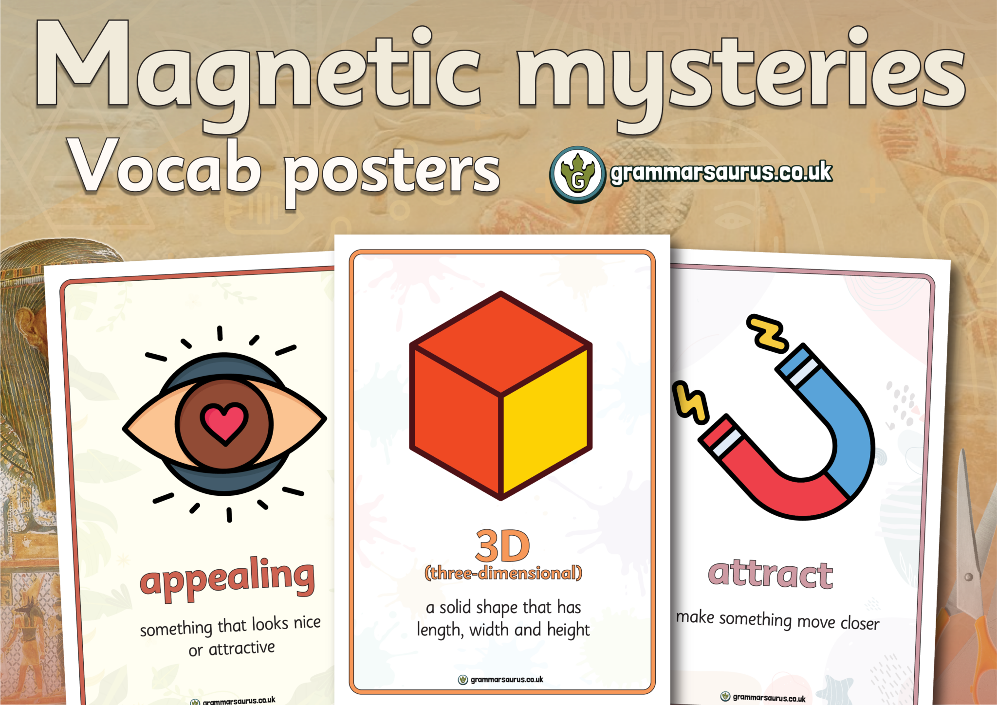 Year 3 - Magnetic mysteries - Vocab posters - Grammarsaurus