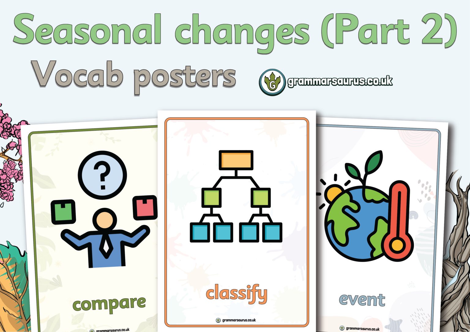 Year 1 Science - Seasonal changes (Part 2) - Vocab posters - Grammarsaurus