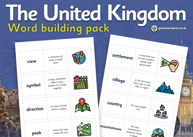 Year 3 Geography – United Kingdom - Word building pack - Grammarsaurus