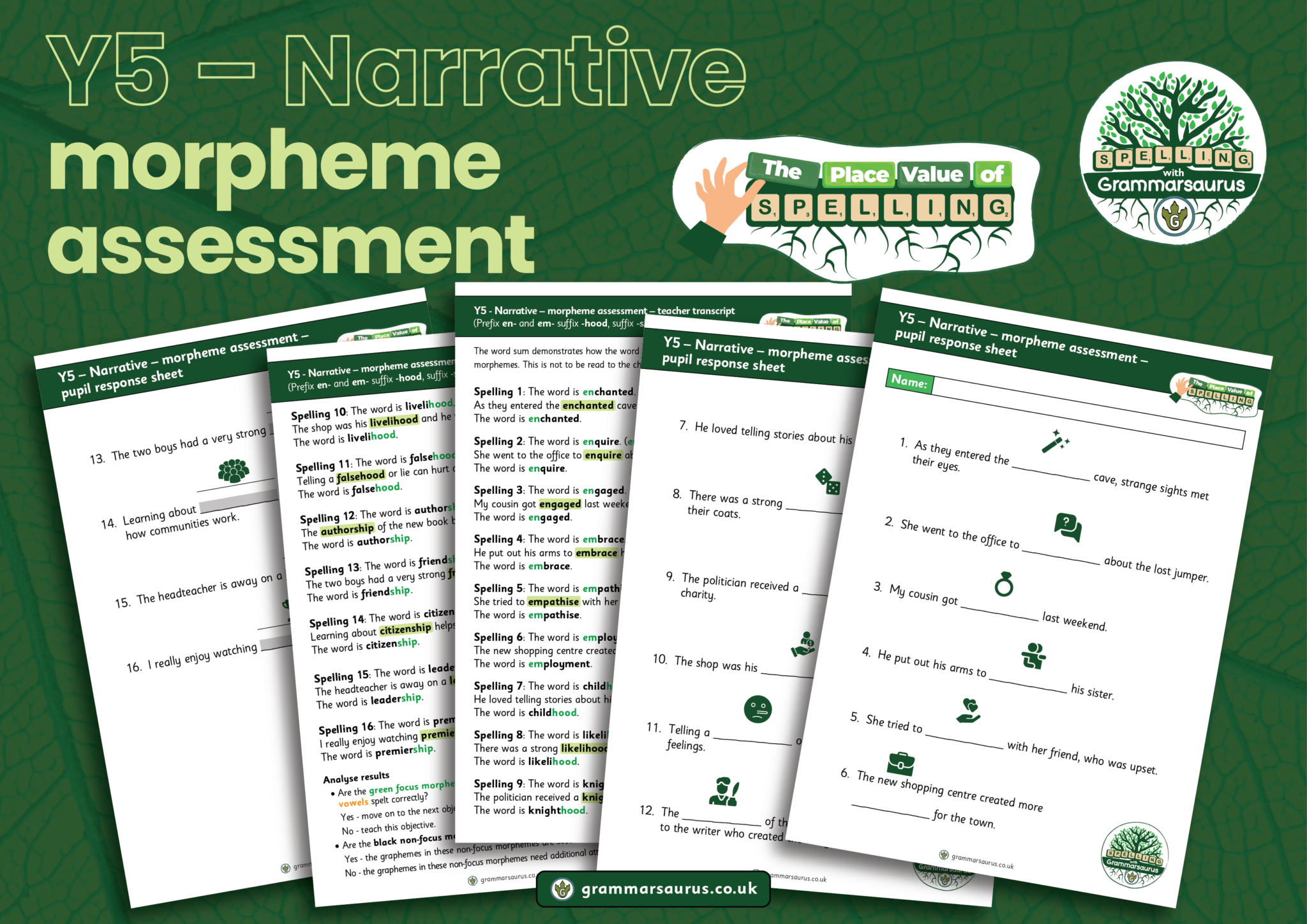 Y5 PVOS - Narrative - Morpheme assessment - Grammarsaurus
