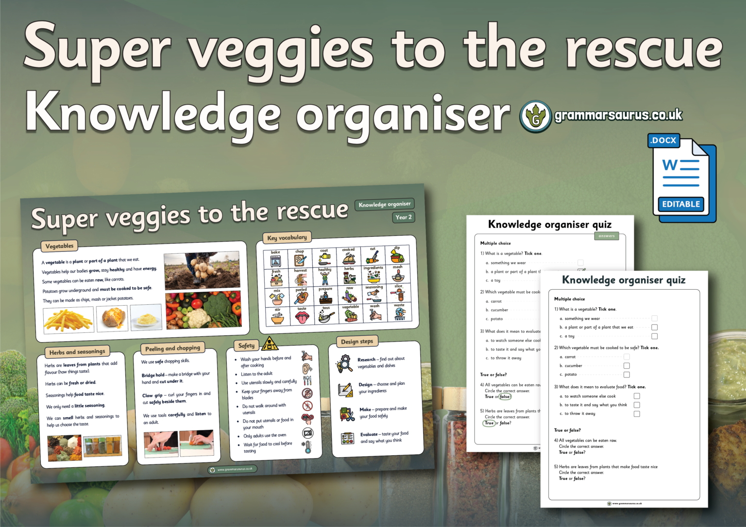 Year 2 - Super veggies to the rescue - Knowledge organiser - Grammarsaurus