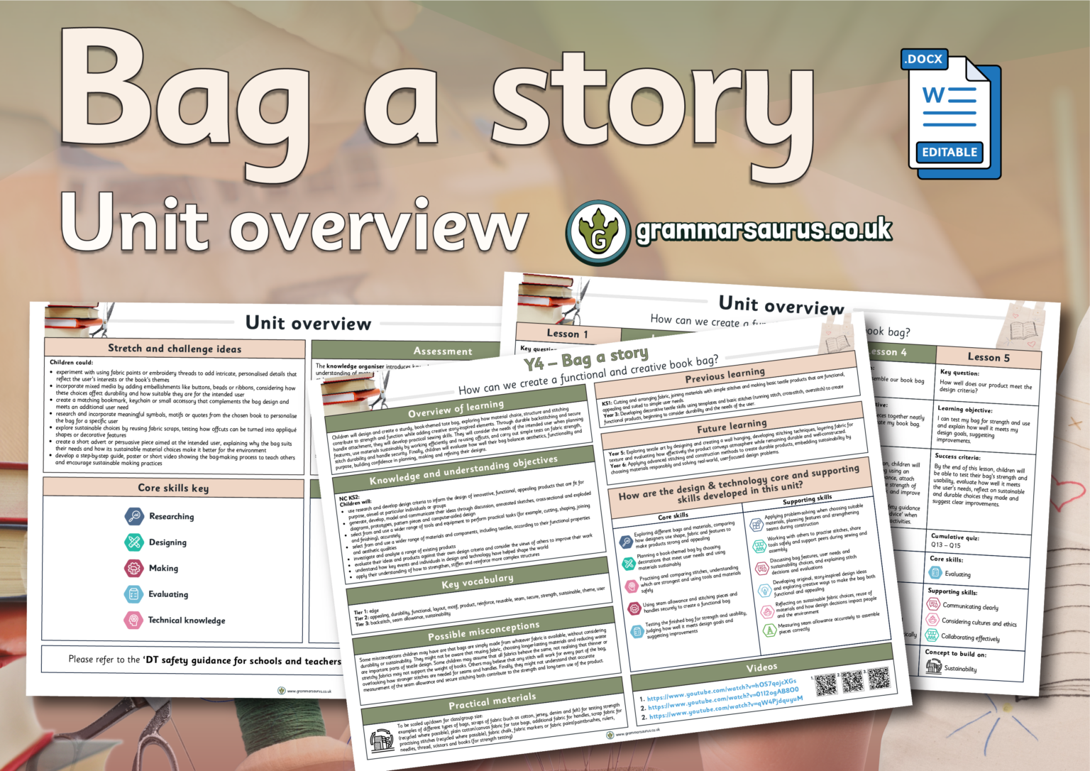 Year 4 Textiles - Bag a story - Unit overview - Grammarsaurus