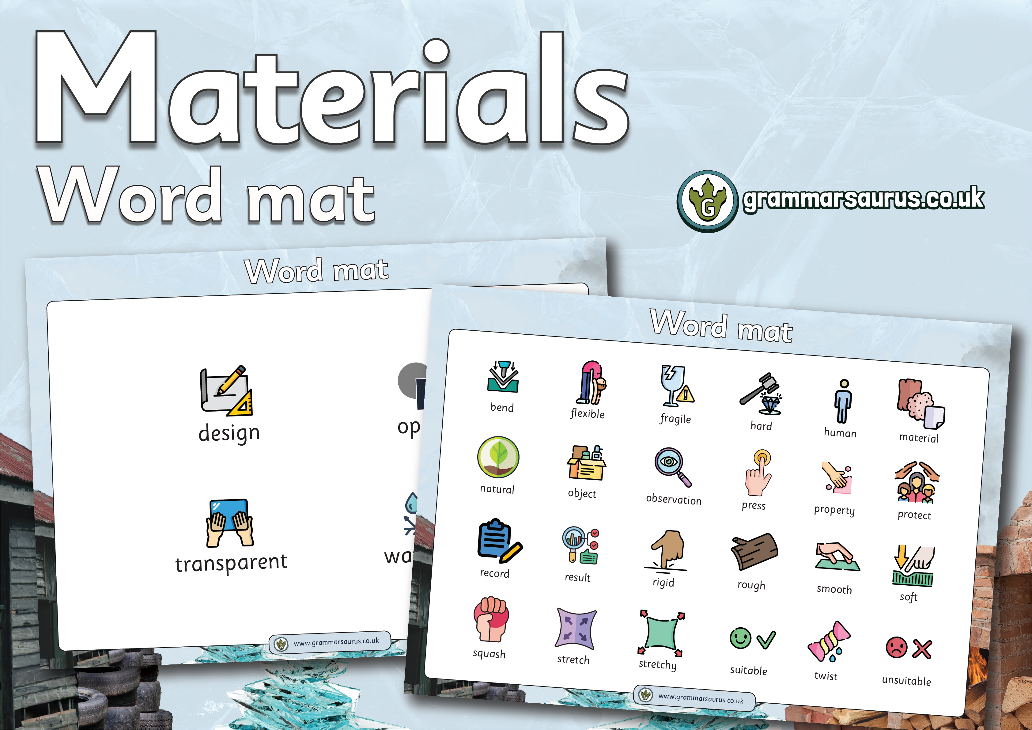 Year 2 Science - Materials - Word mat - Grammarsaurus