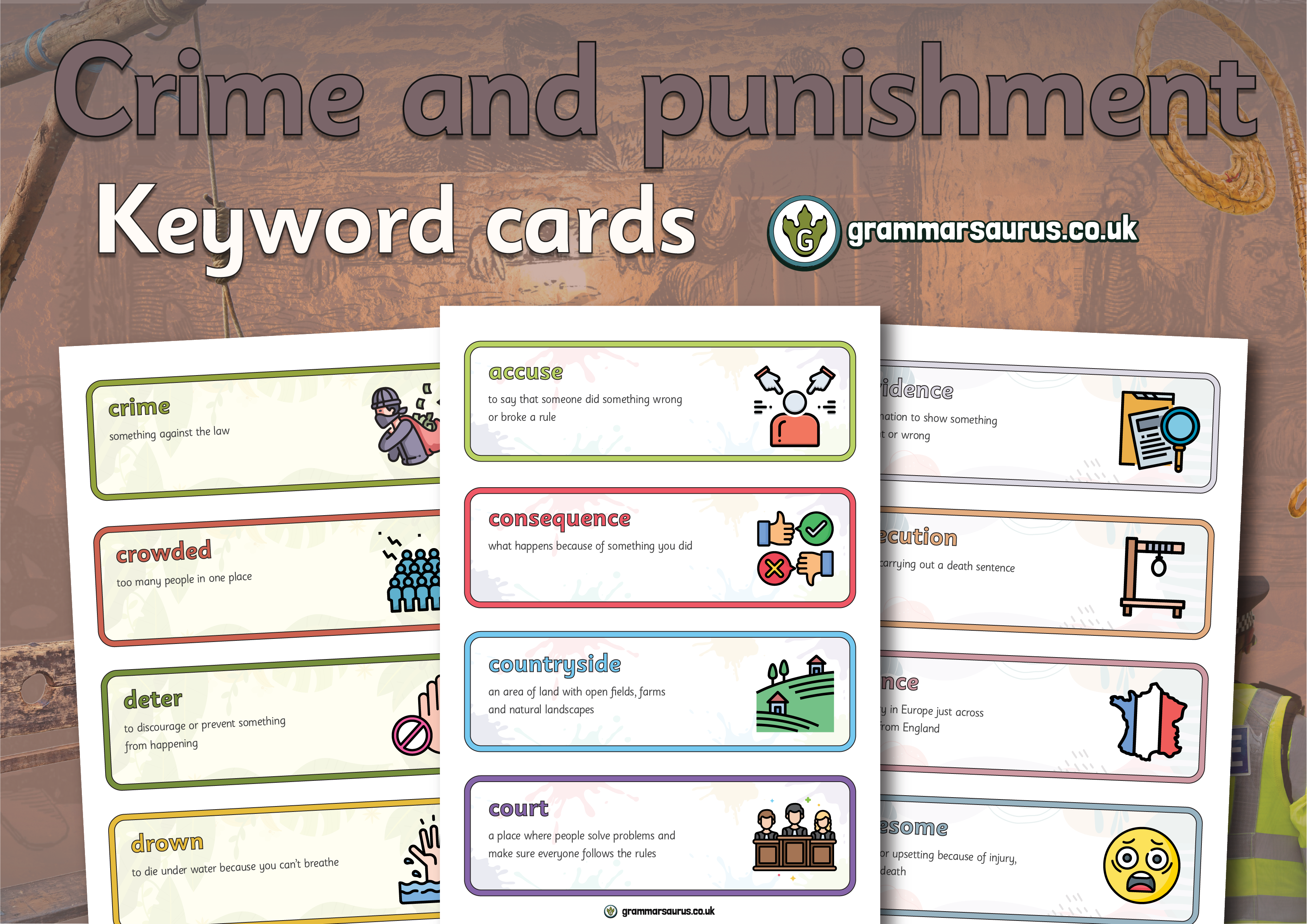 Year 6 History – Crime and Punishment – Keyword cards - Grammarsaurus