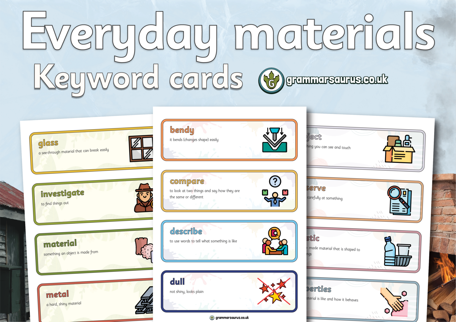 Science - Everyday materials - Keyword cards - Grammarsaurus