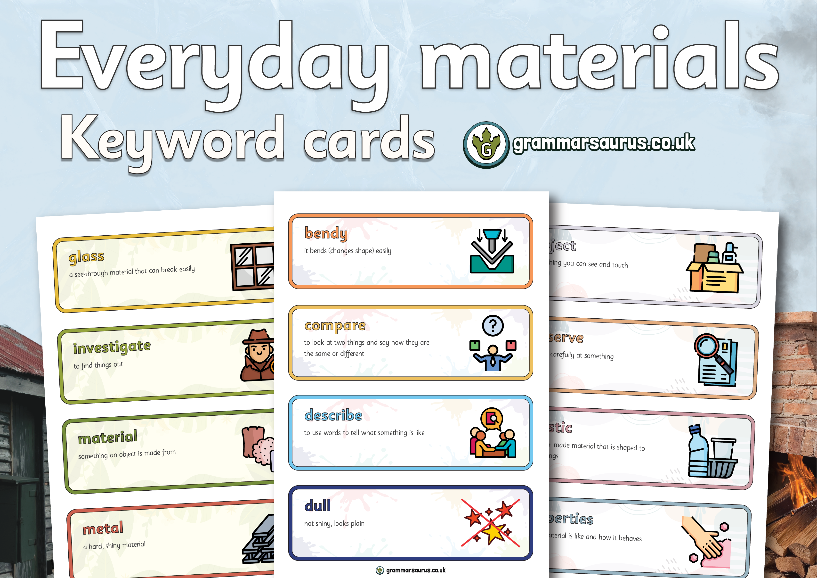 Science - Everyday materials - Keyword cards - Grammarsaurus
