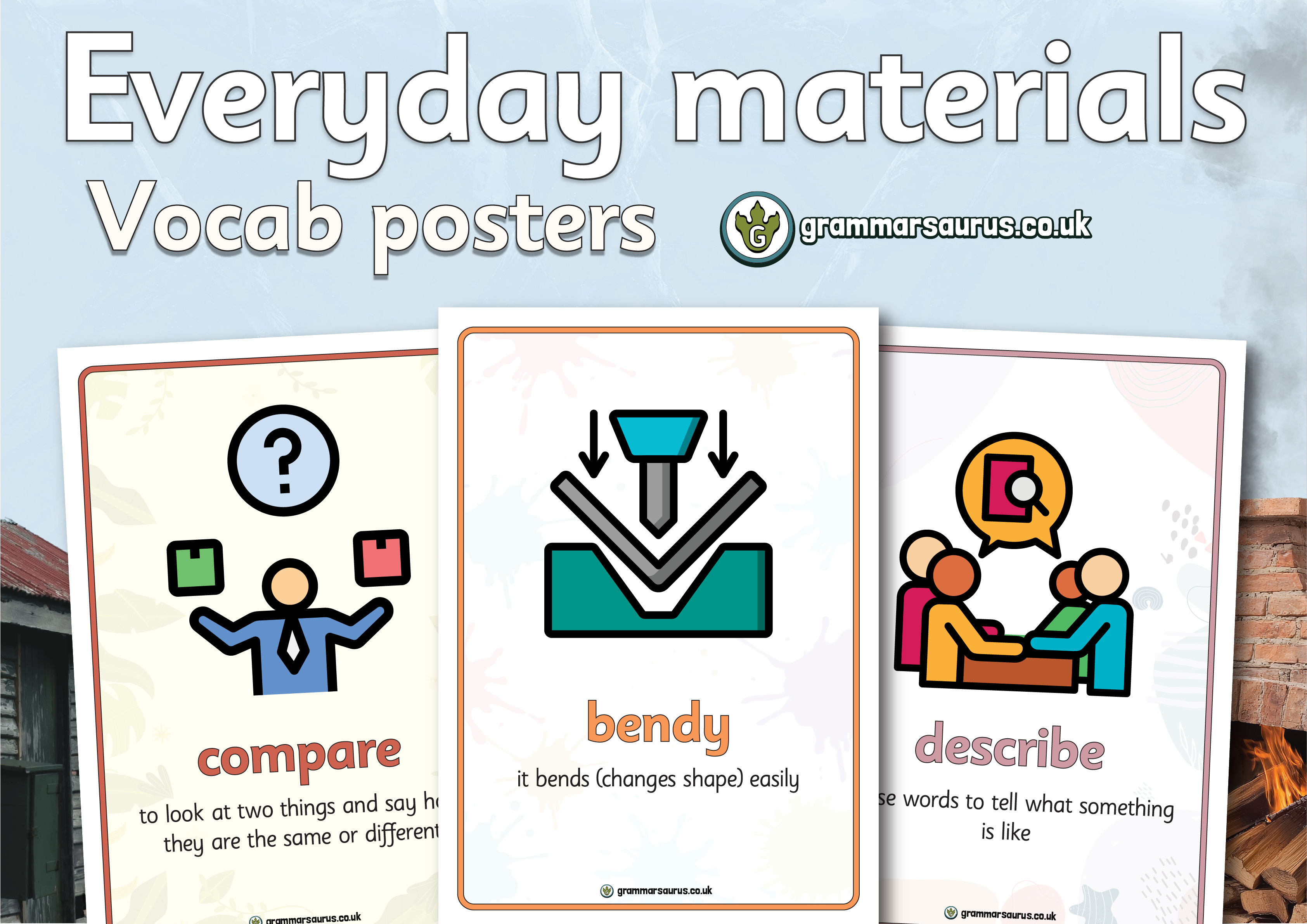 Science - Everyday materials - Vocab posters (definitions) - Grammarsaurus