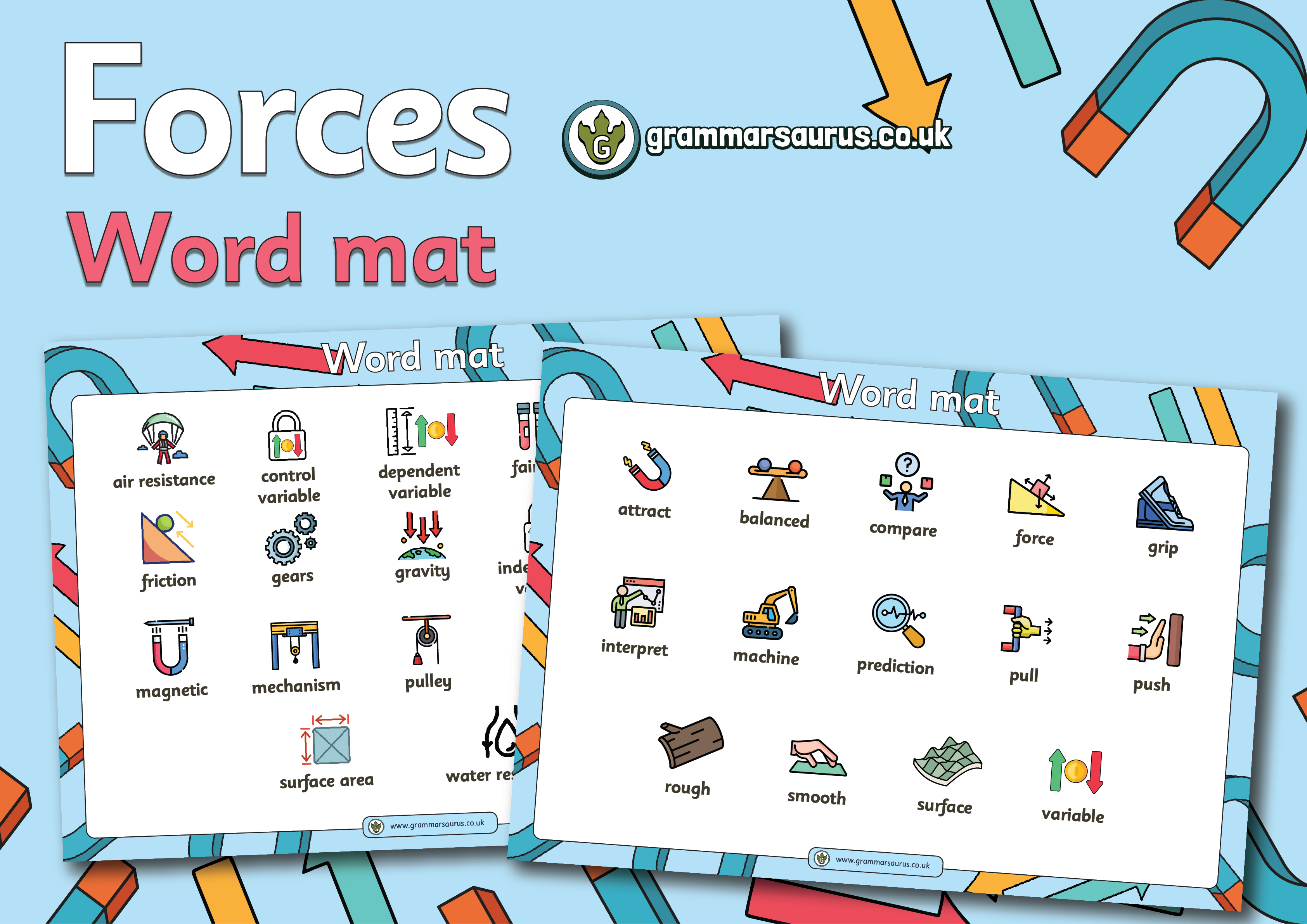Year 5 Science - Forces - Word mat - Grammarsaurus