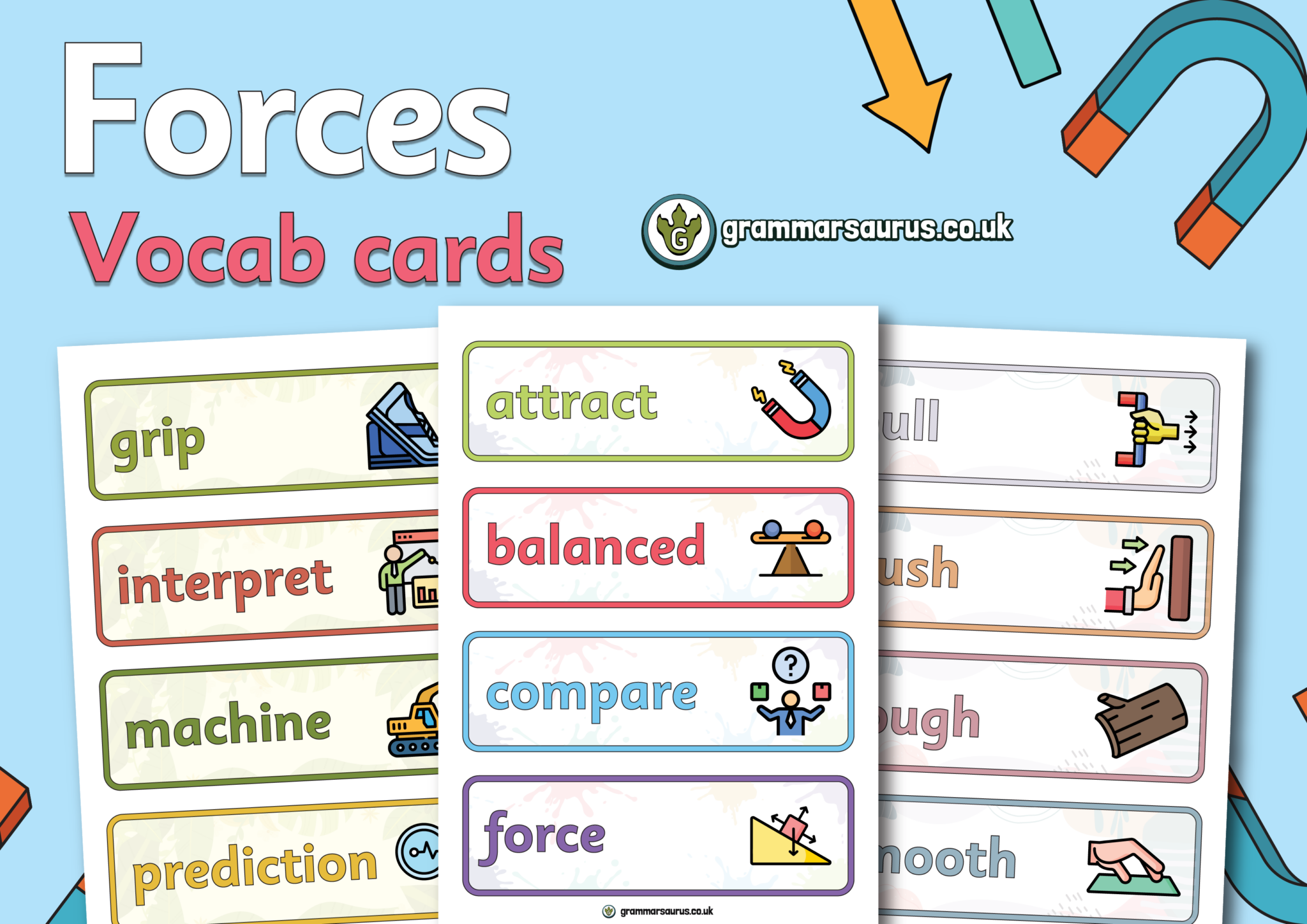 Year 5 Science - Forces - Vocab cards - Grammarsaurus