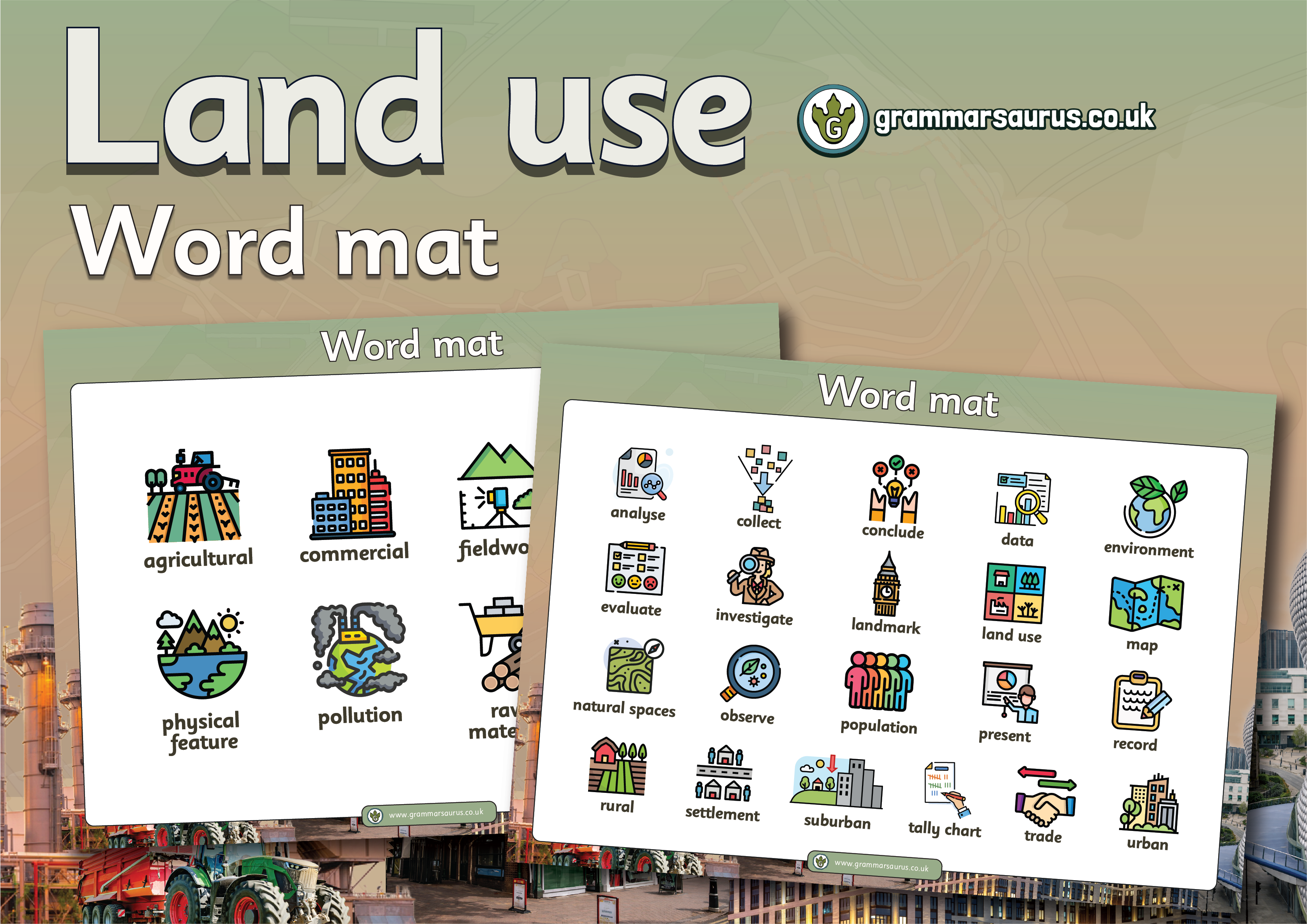 Year 3 Geography – Land use (Fieldwork unit) – Word mat - Grammarsaurus