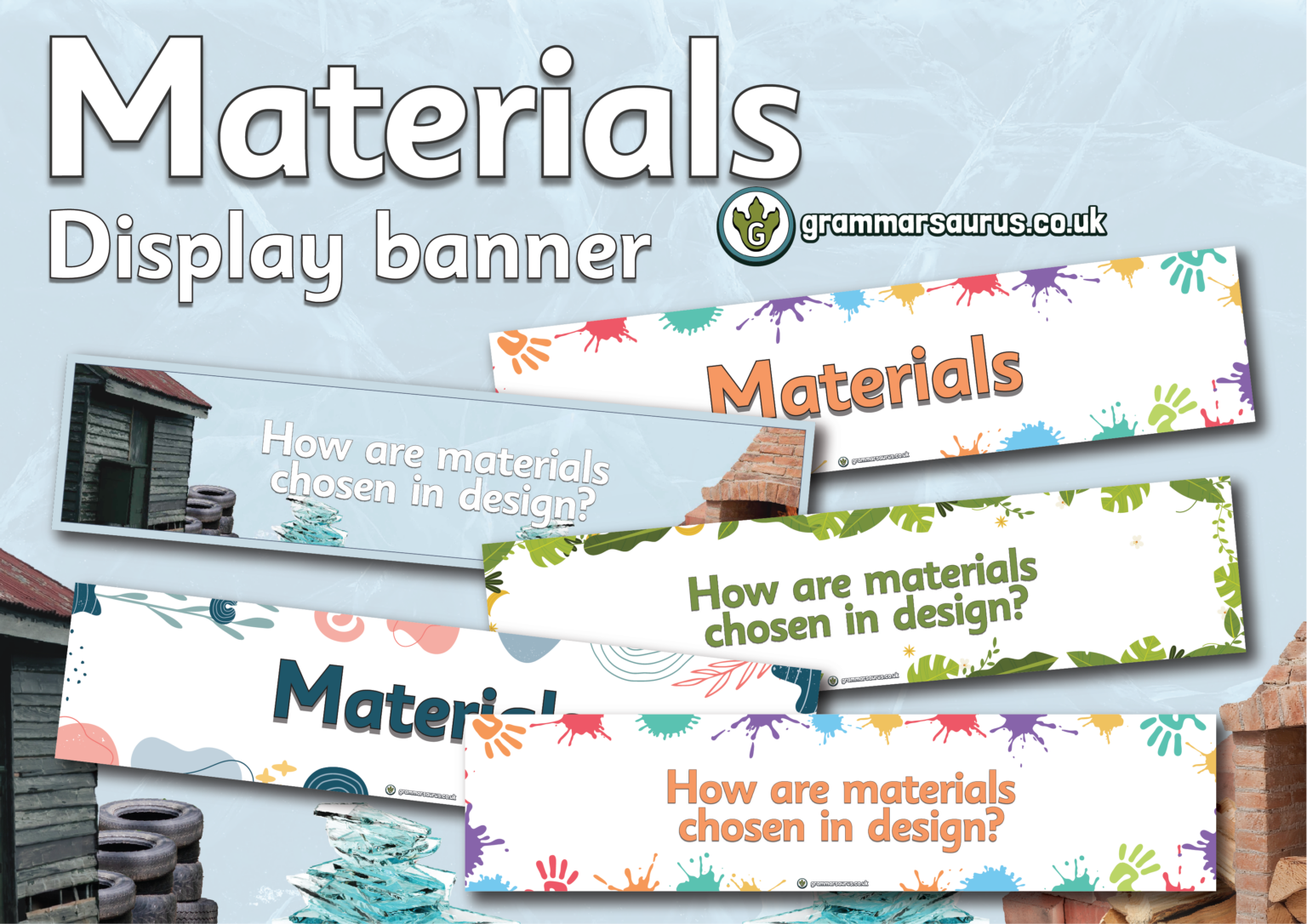 Year 2 Science - Materials - Display banner - Grammarsaurus