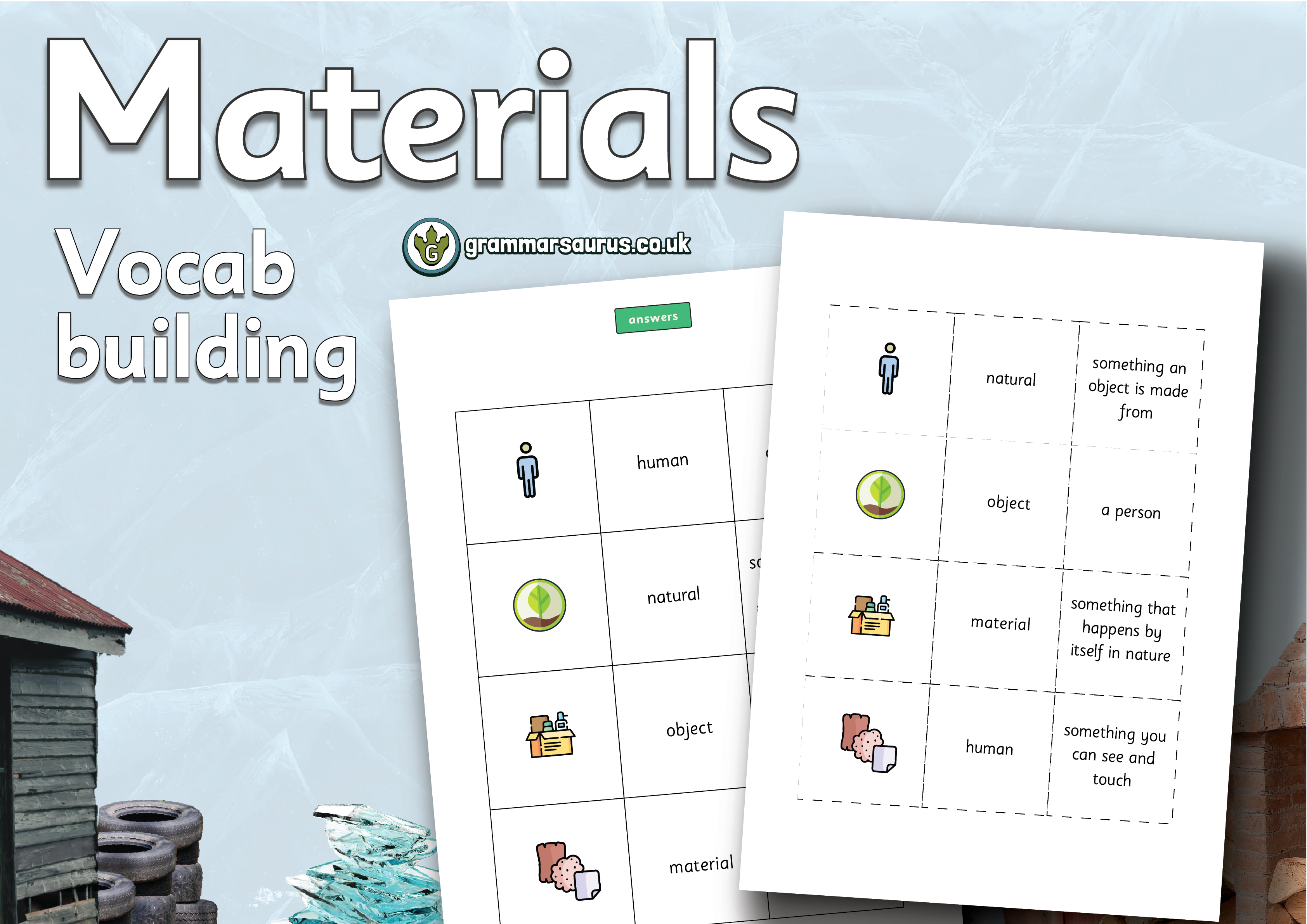 Year 2 Science - Materials - Vocab building - Grammarsaurus