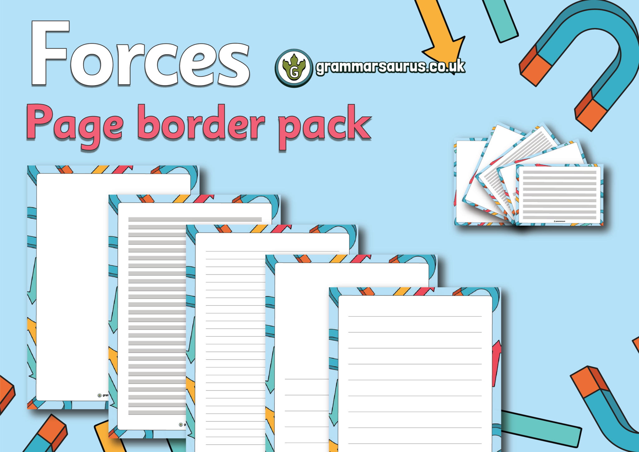 Year 5 Science - Forces - Page border pack - Grammarsaurus