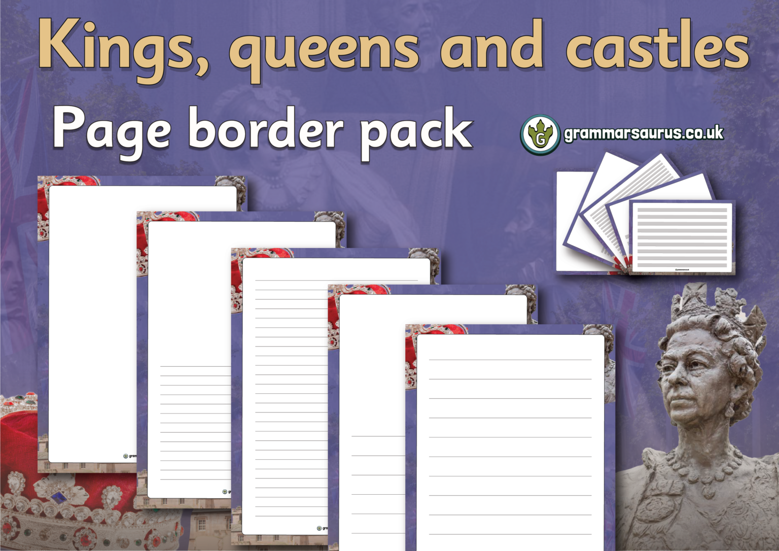 KS1 History - Kings, queens and castles - Page border pack - Grammarsaurus