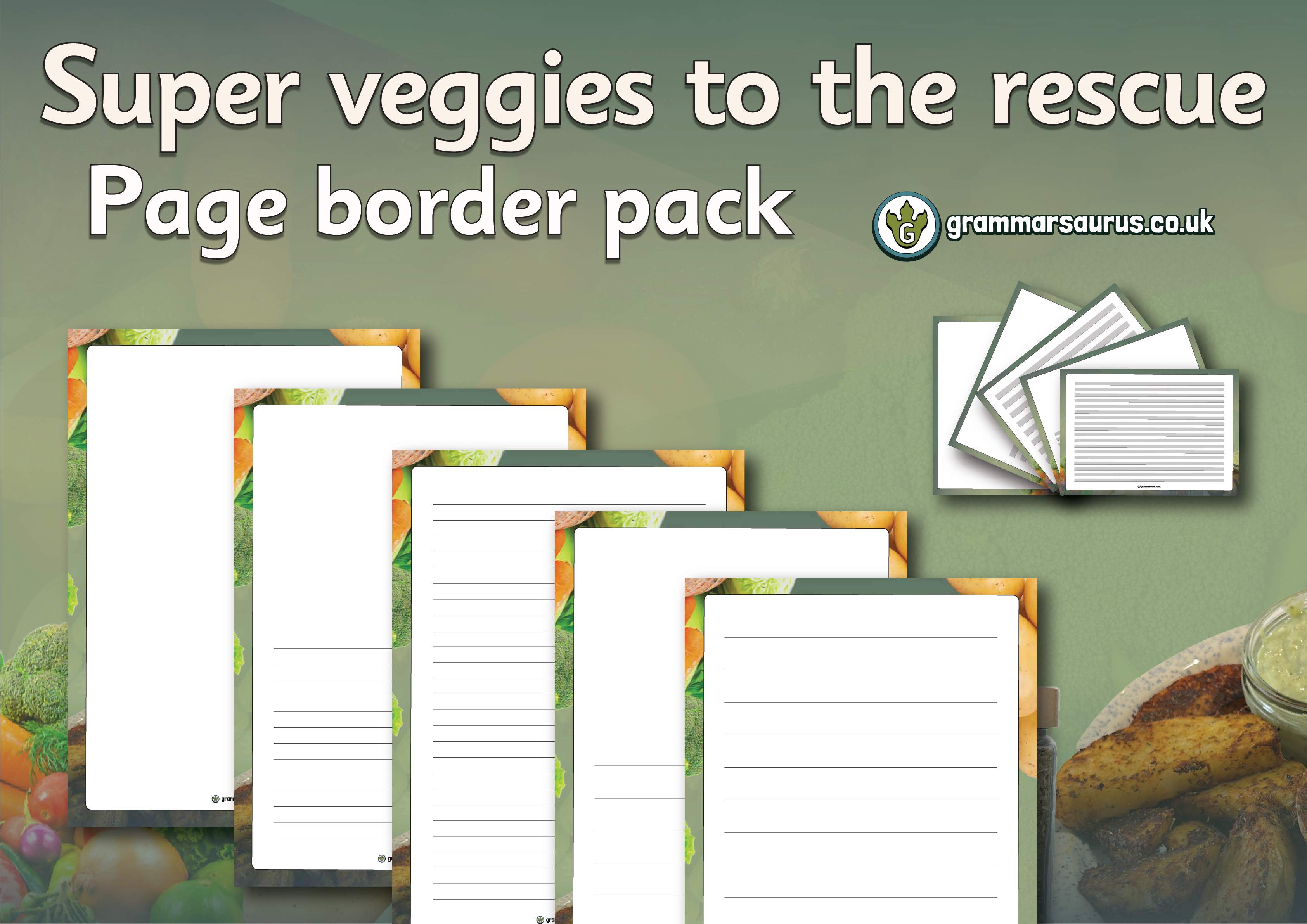 Year 2 - Super veggies to the rescue - Page border pack - Grammarsaurus