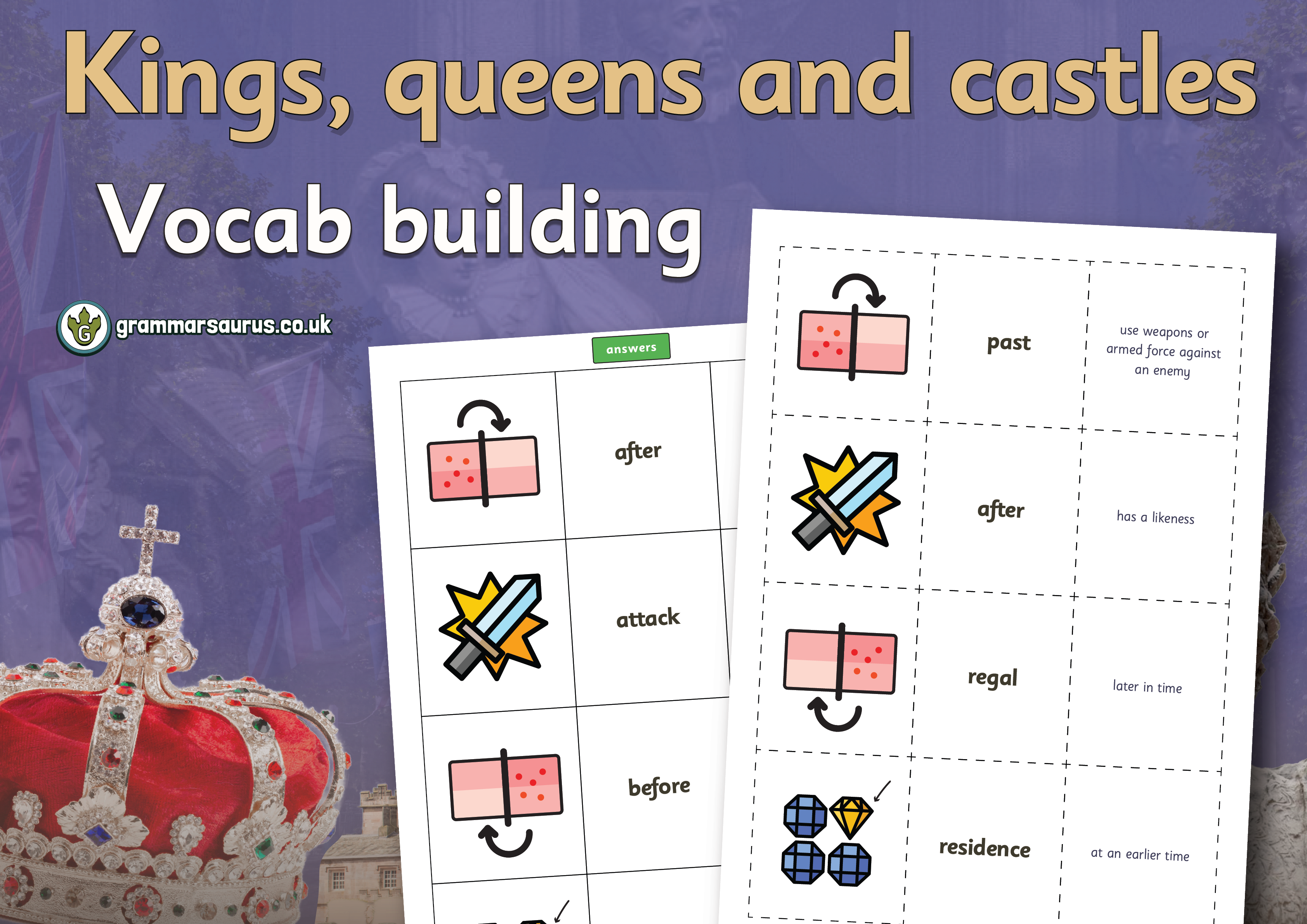 KS1 History - Kings, queens and castles - Vocab building - Grammarsaurus