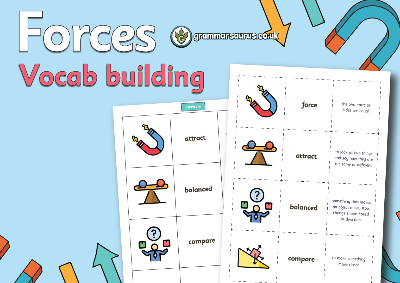 Year 5 Science - Forces - Vocab building - Grammarsaurus