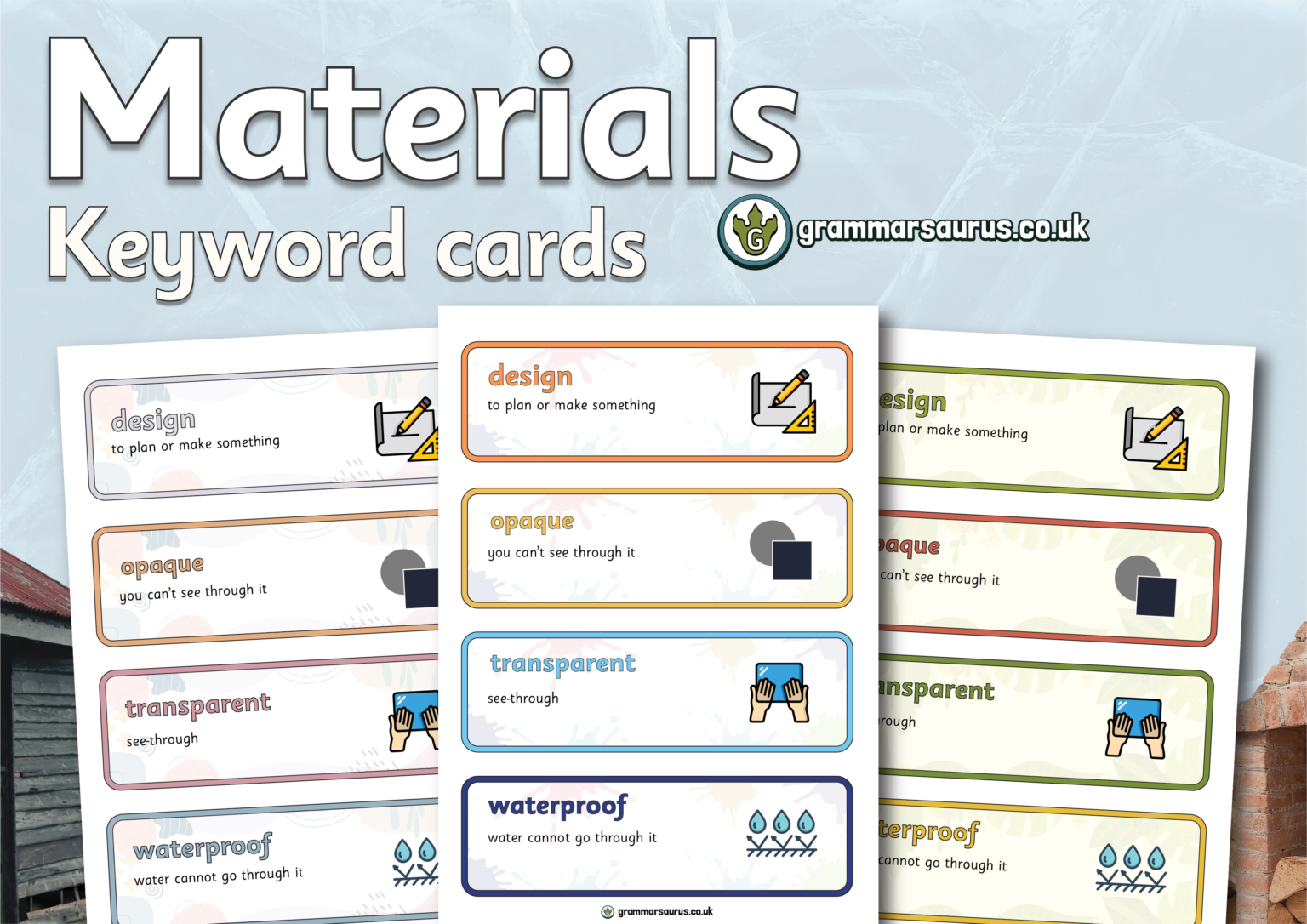 Year 2 Science - Materials - Keyword cards - Grammarsaurus
