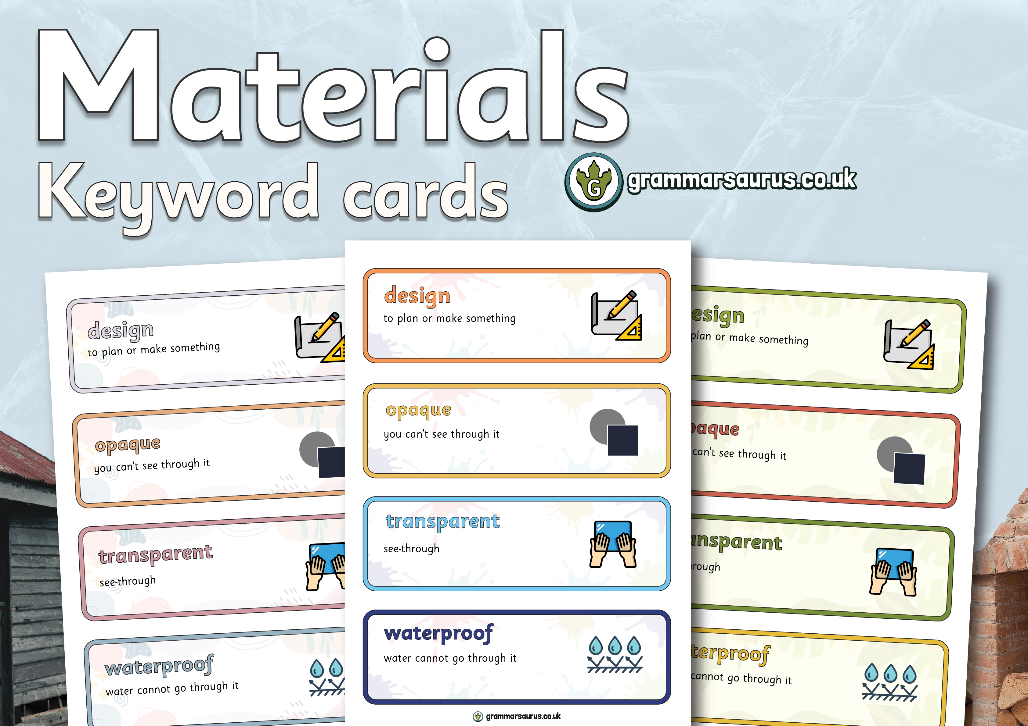 Year 2 Science - Materials - Keyword cards - Grammarsaurus